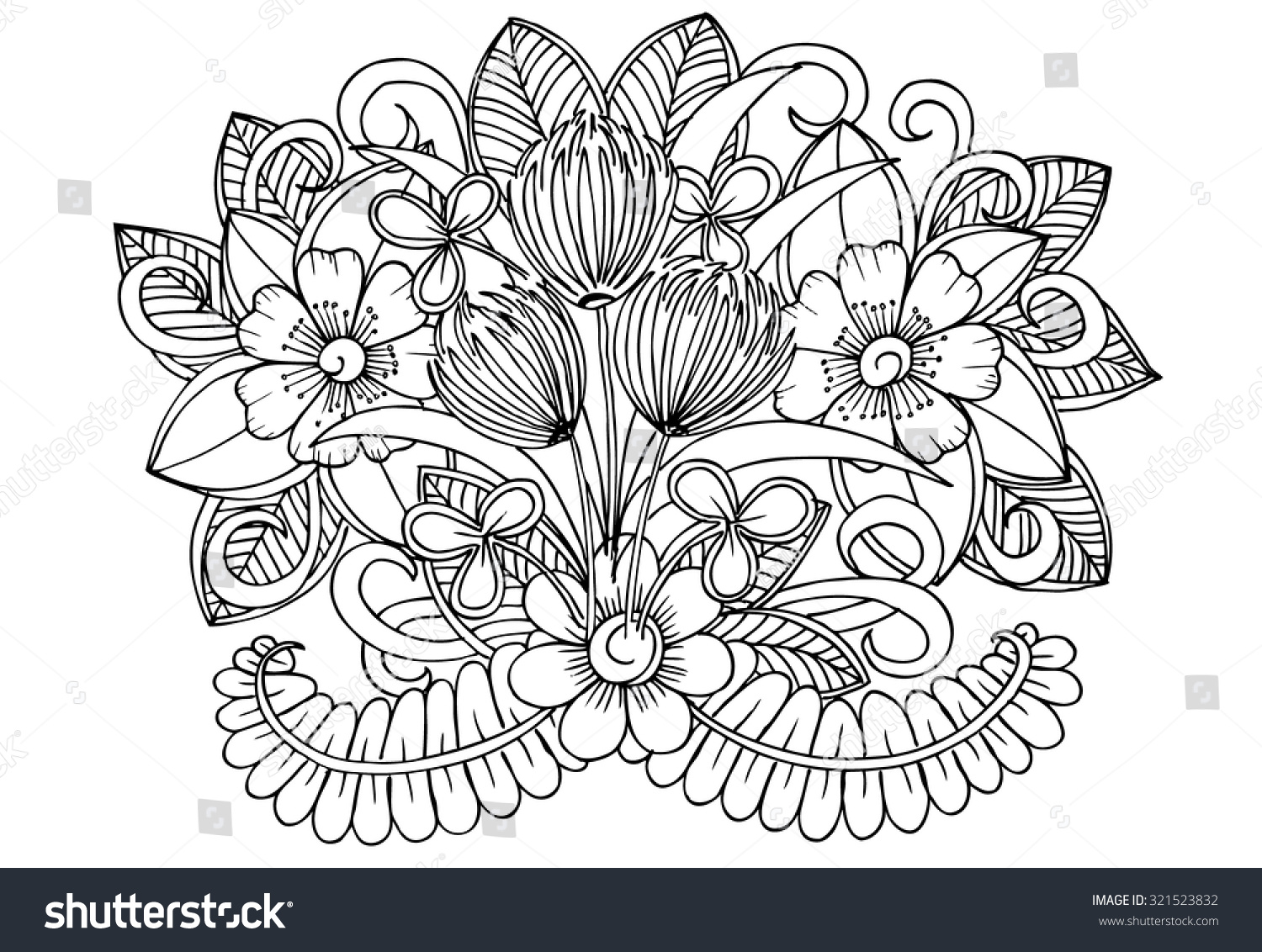 Beautiful Doodle Flowers Stock Vector (Royalty Free) 321523832 ...