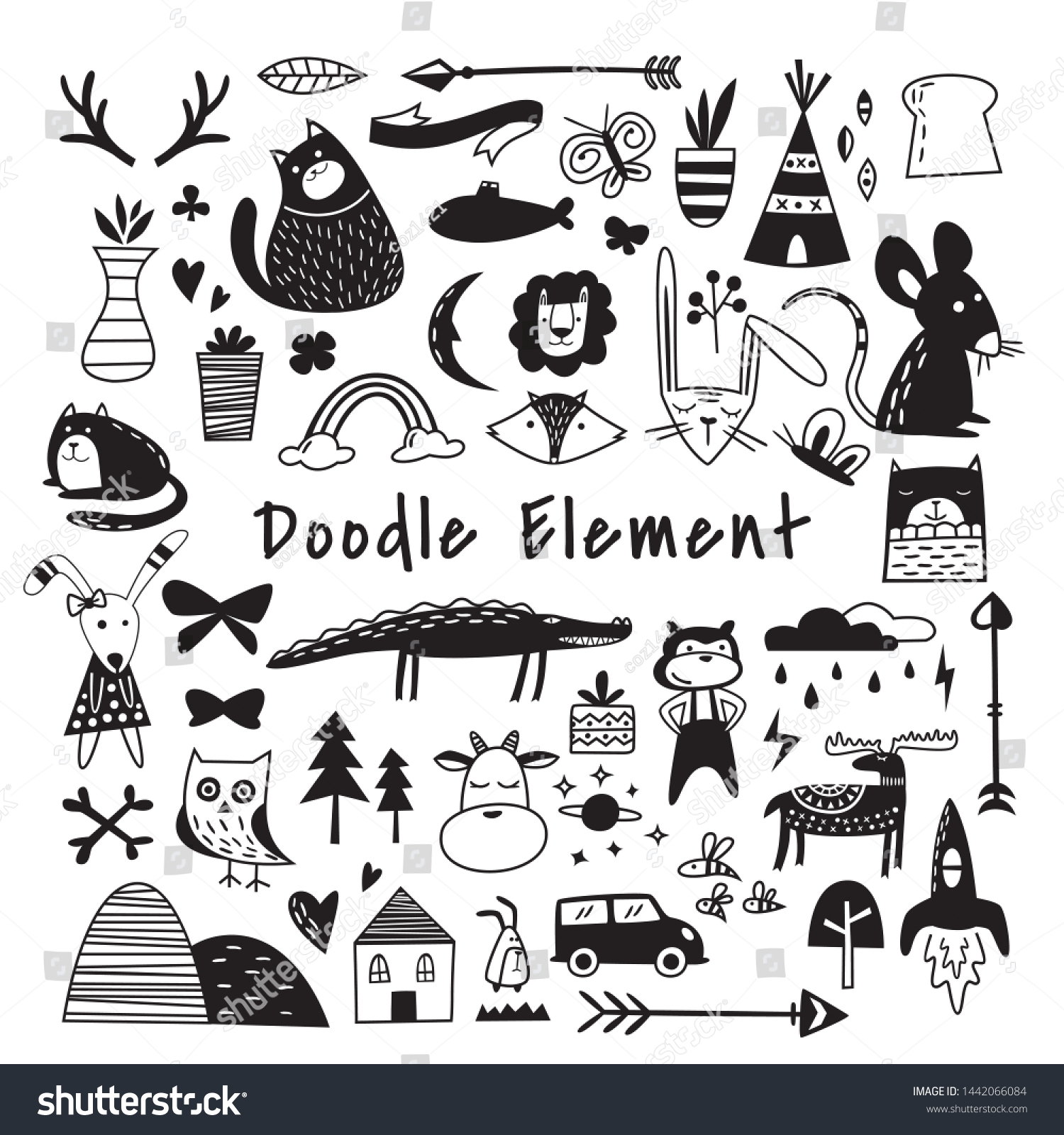 Beautiful Doodle Animal Dingbat Elements Set Stock Vector (Royalty Free ...
