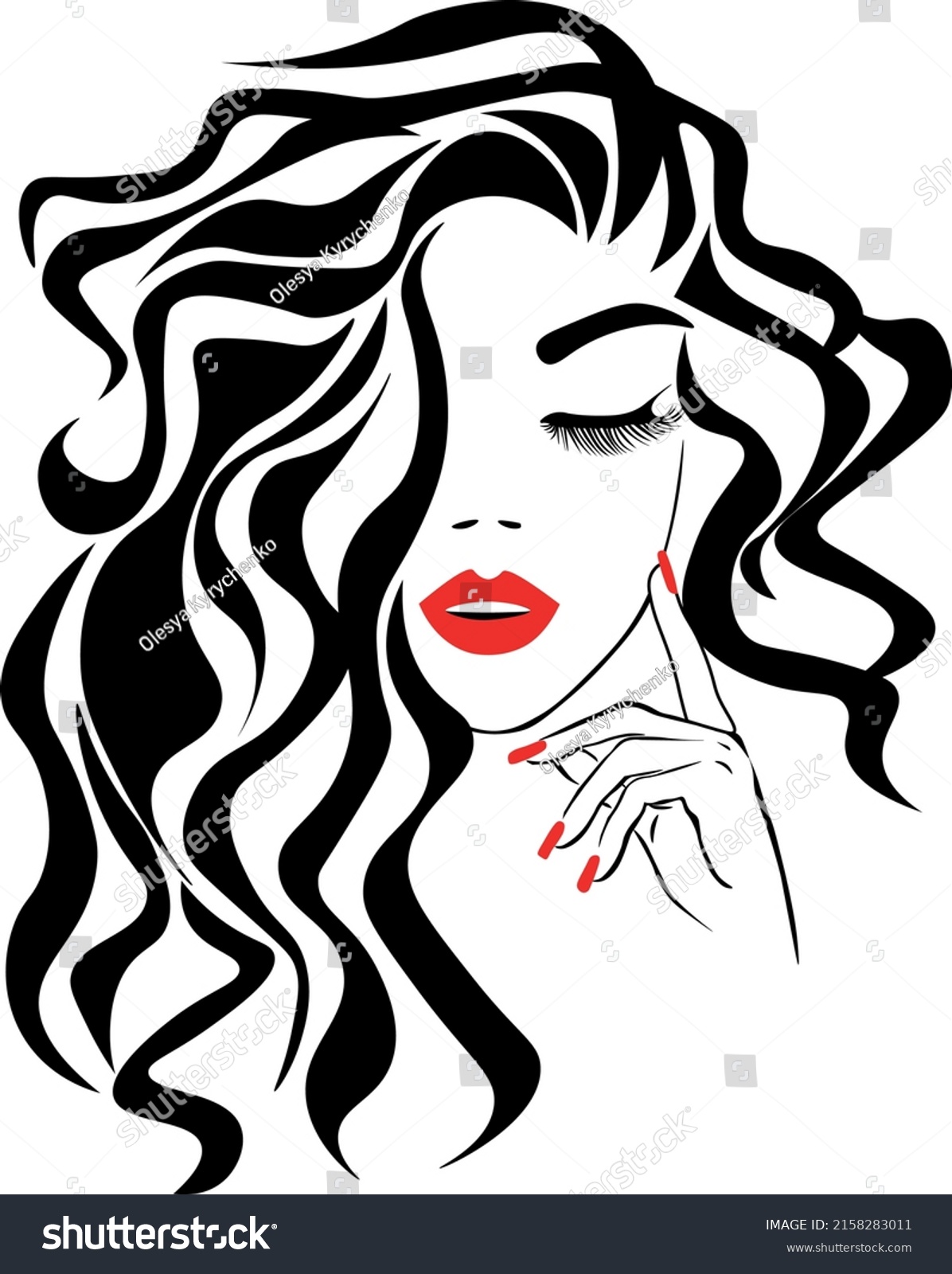 Beautiful Face Red Lips Hand Red Stock Vector Royalty Free 2158283011 Shutterstock