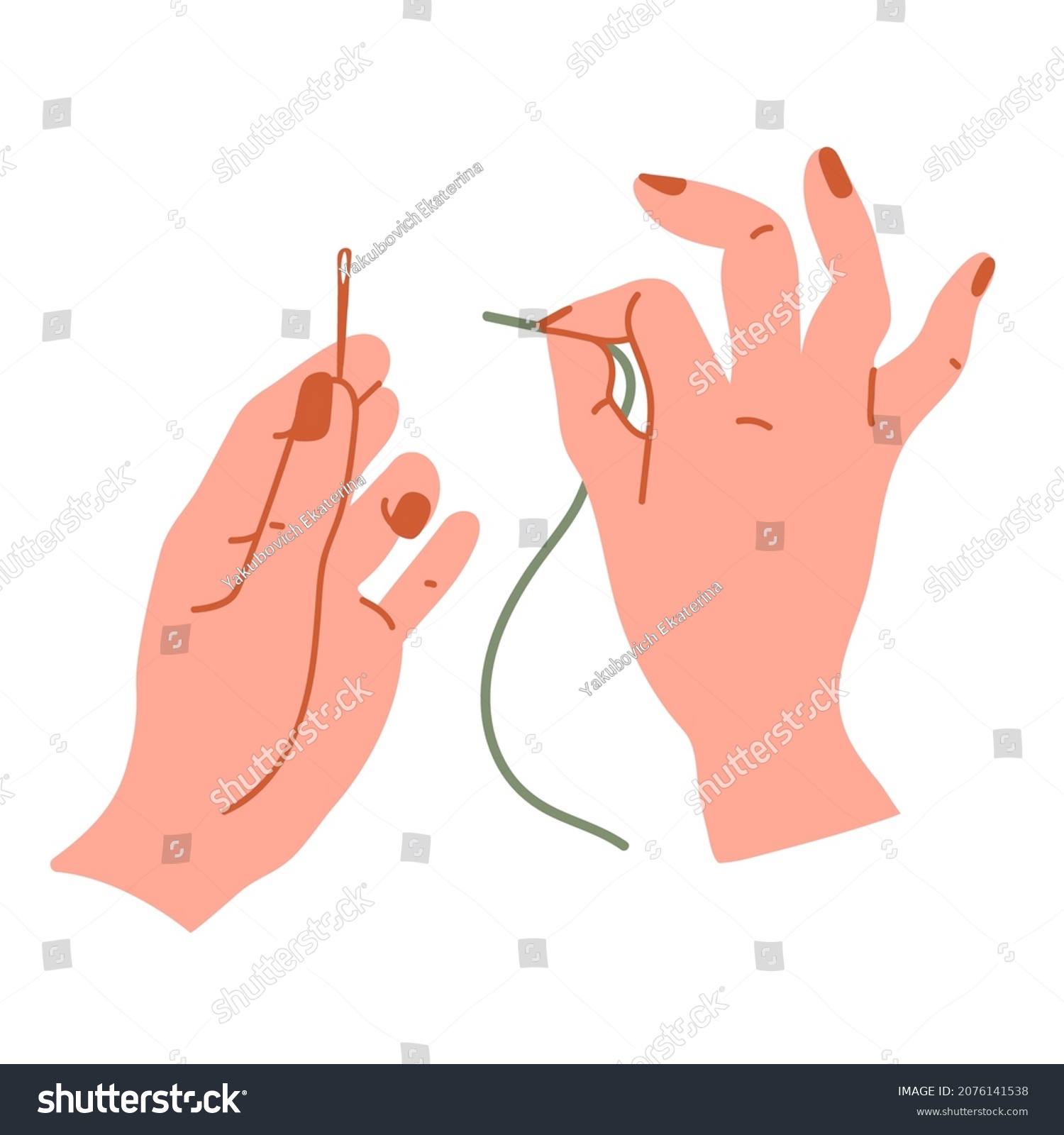 Beautiful Female Hands Thread Needleflat Vector Stock Vector (Royalty ...