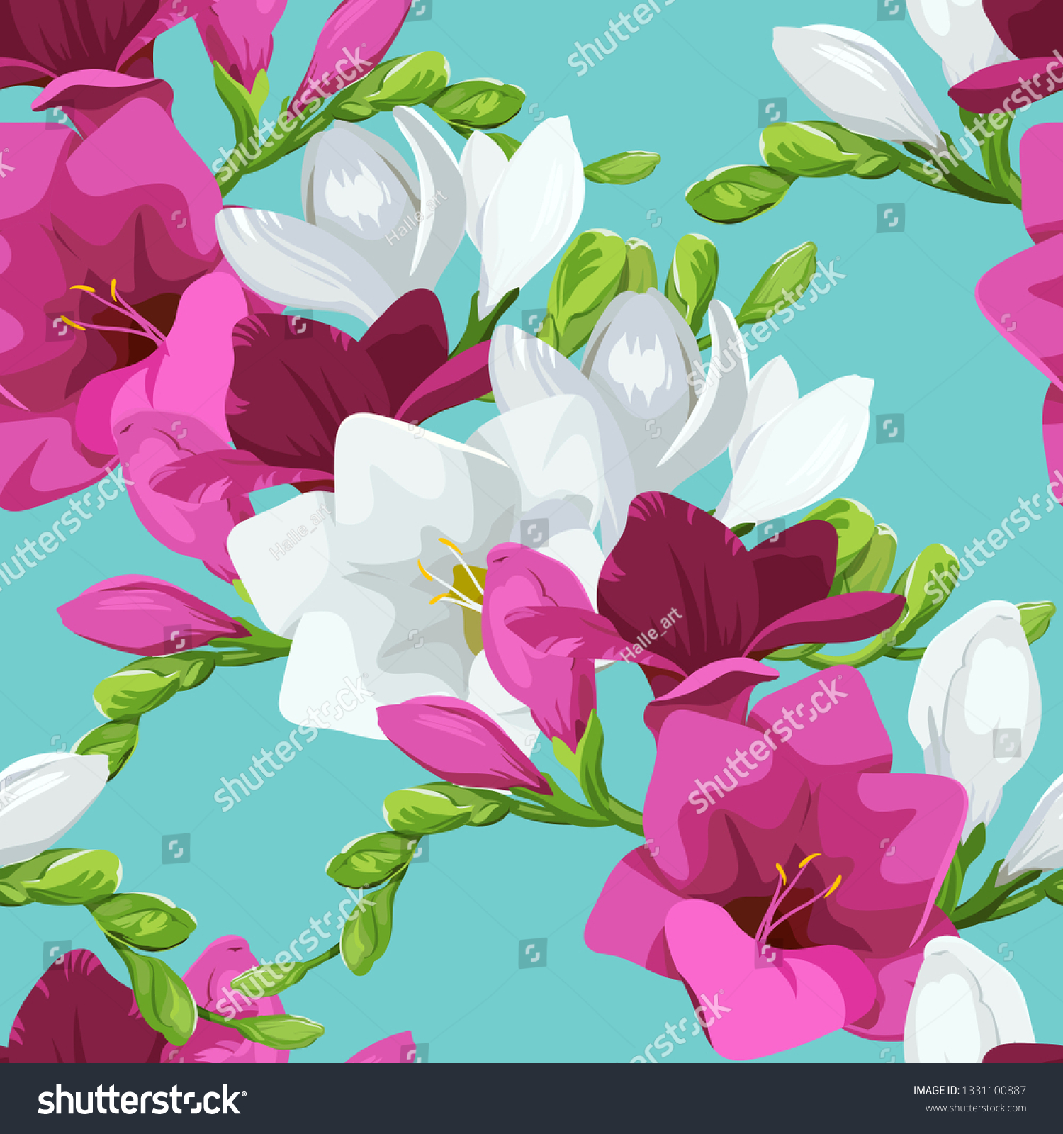 Beautiful Freesia Flower Pattern Stock Vector (Royalty Free) 1331100887