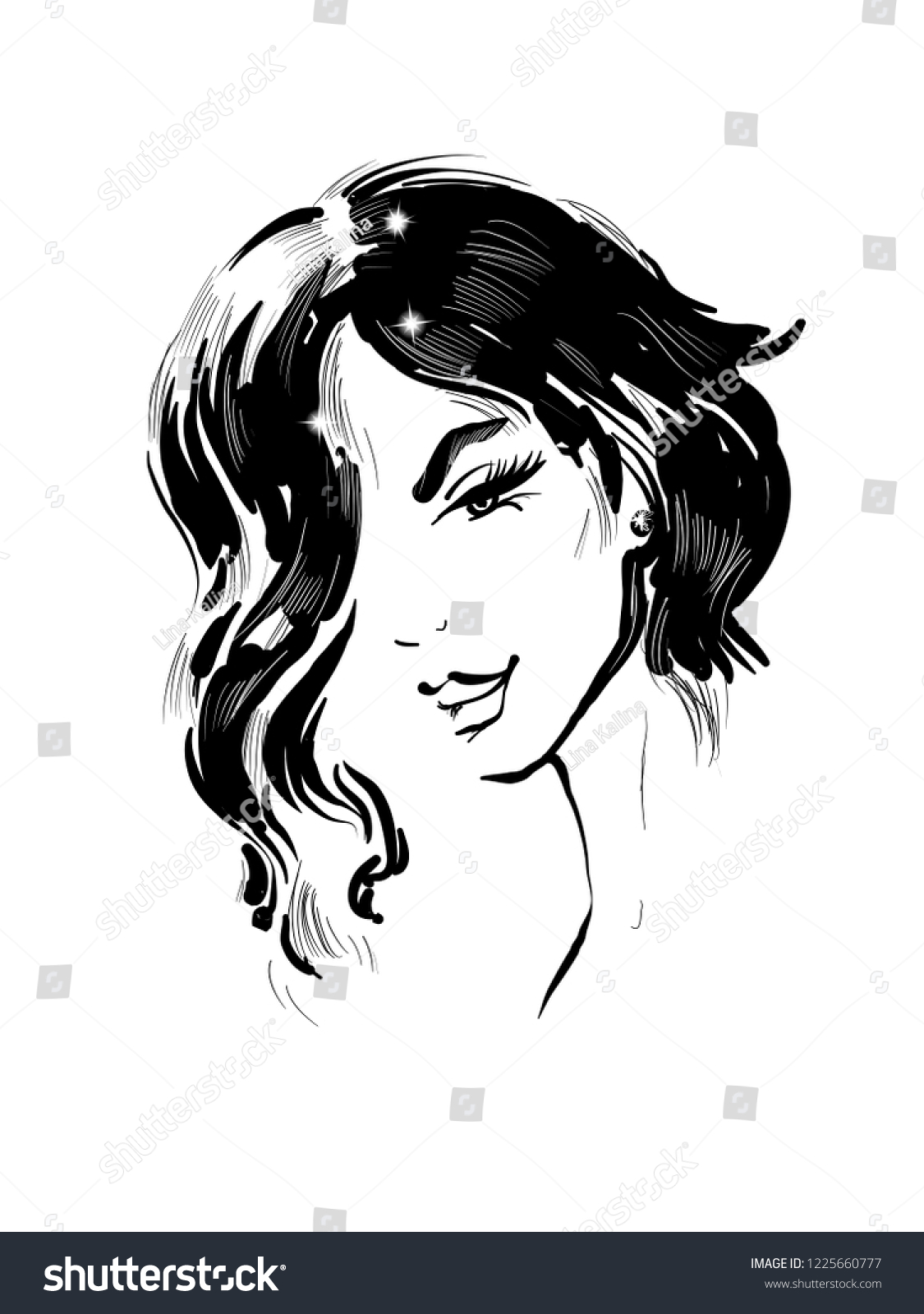 Beautiful Girl Portrait Bob Hairstyle Vector Stock Vector Royalty Free