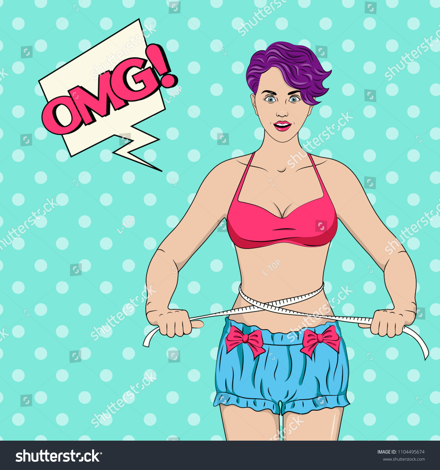 Beautiful Girl Purple Hair Measuring Her Stock Vector Royalty Free