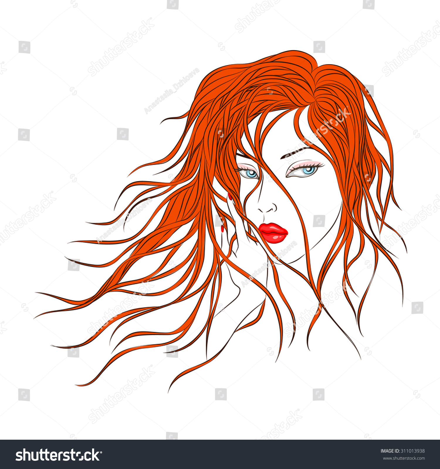 Beautiful Girl Red Hair Vector Illustration Vector De Stock Libre De