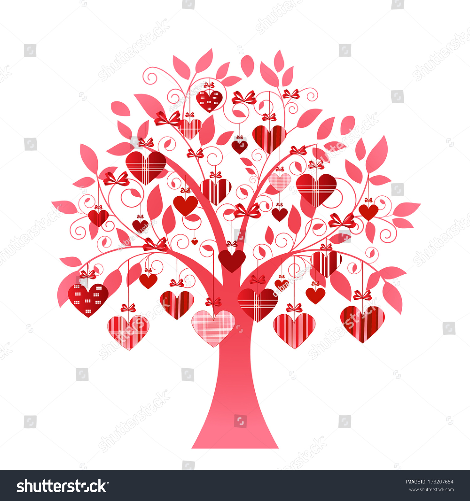 Beautiful Heart Tree Hanging Hearts Pattern Stock Vector (Royalty Free ...