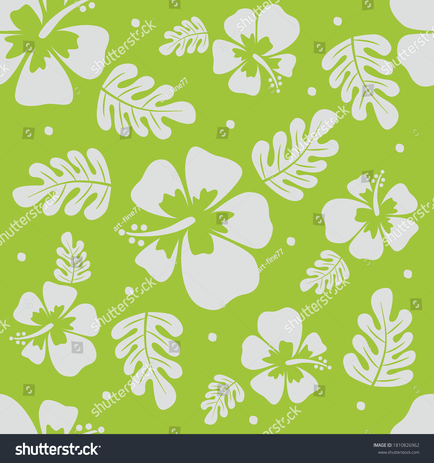 Beautiful Hibiscus Seamless Pattern Green Background Stock Vector ...