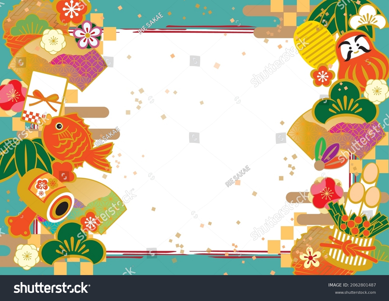 Beautiful Japanese Pattern Frame Background Illustration Stock Vector ...