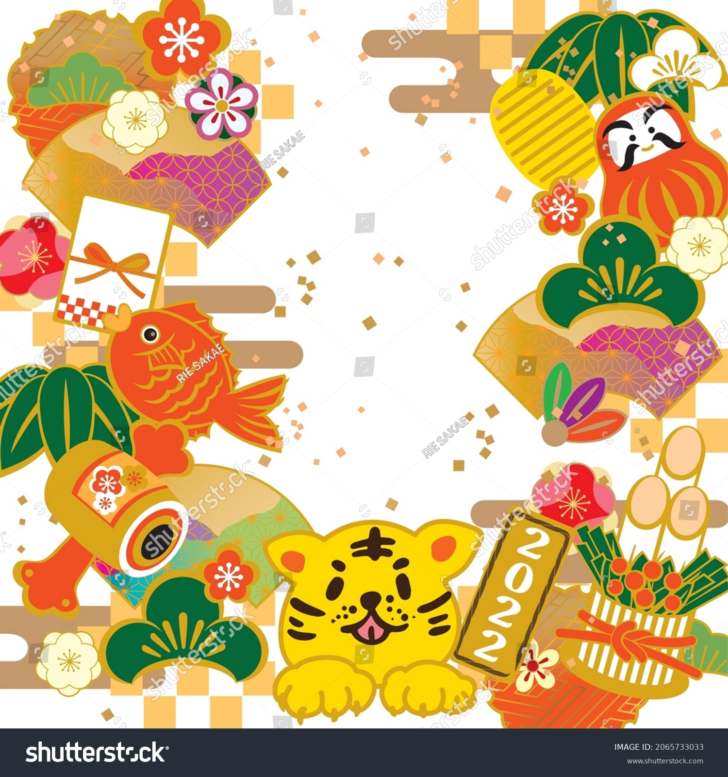Beautiful Japanese Pattern Frame Background Illustration Stock Vector ...