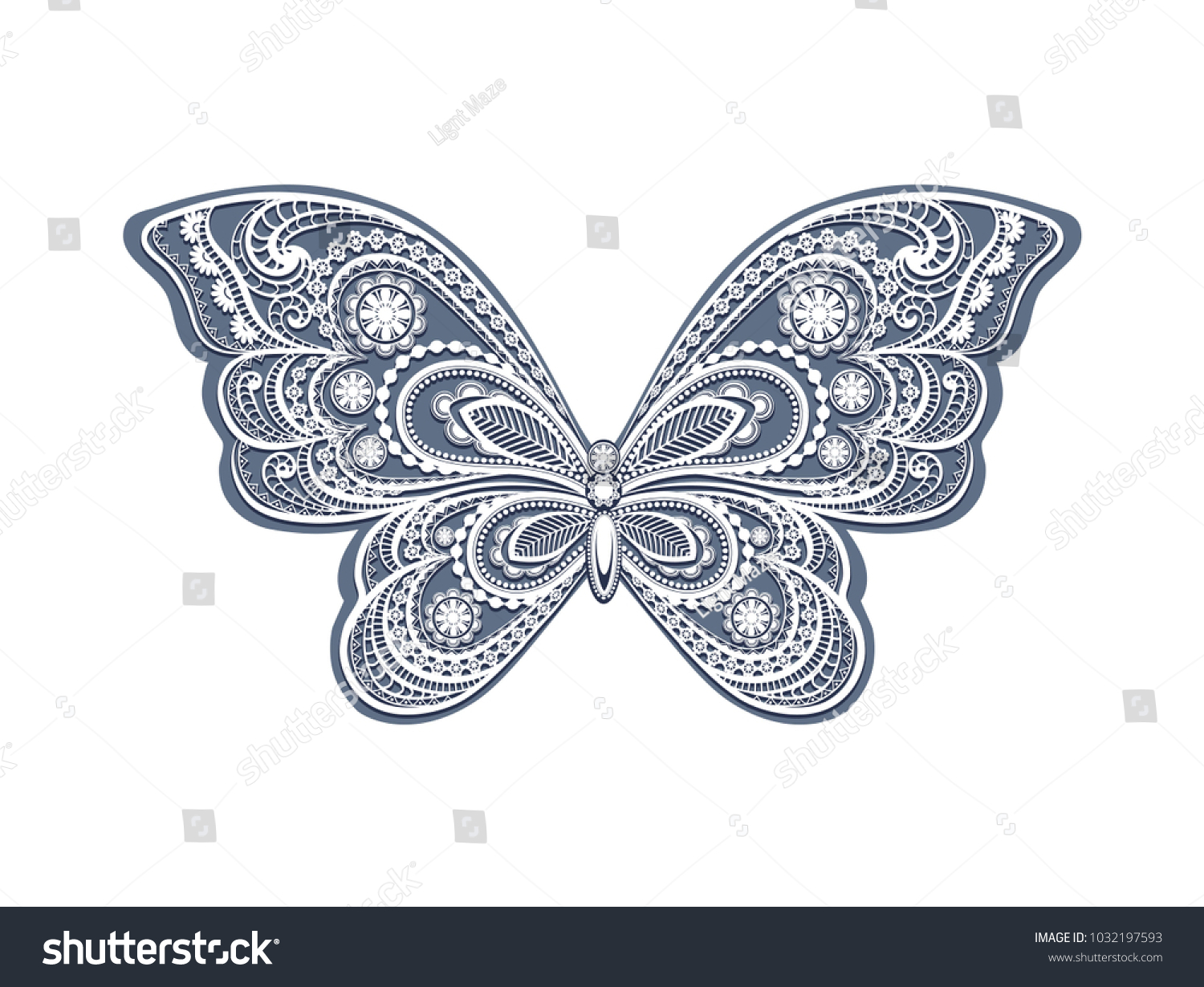 Beautiful Lace Butterfly Vector Stock Vector (Royalty Free) 1032197593