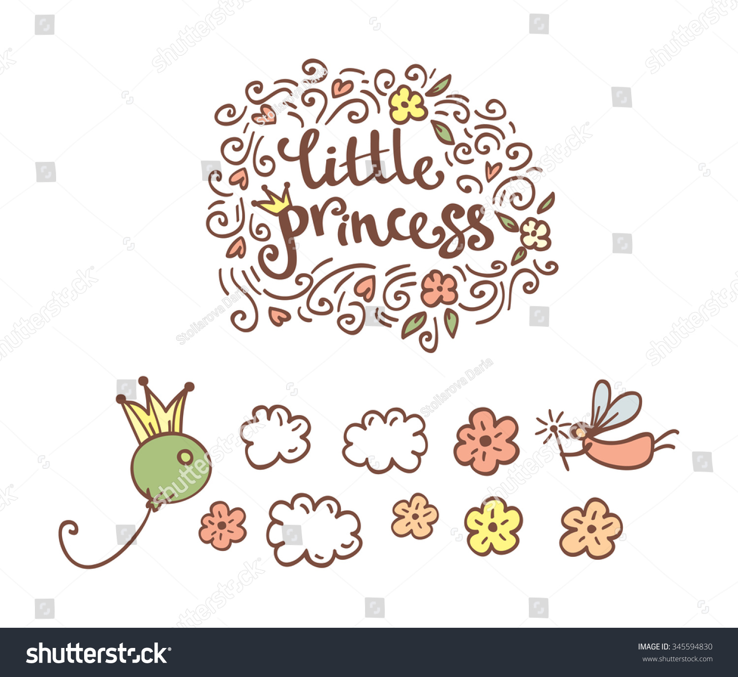 Beautiful Little Princess Logo Elements Vector 스톡 벡터(로열티 프리) 345594830 ...