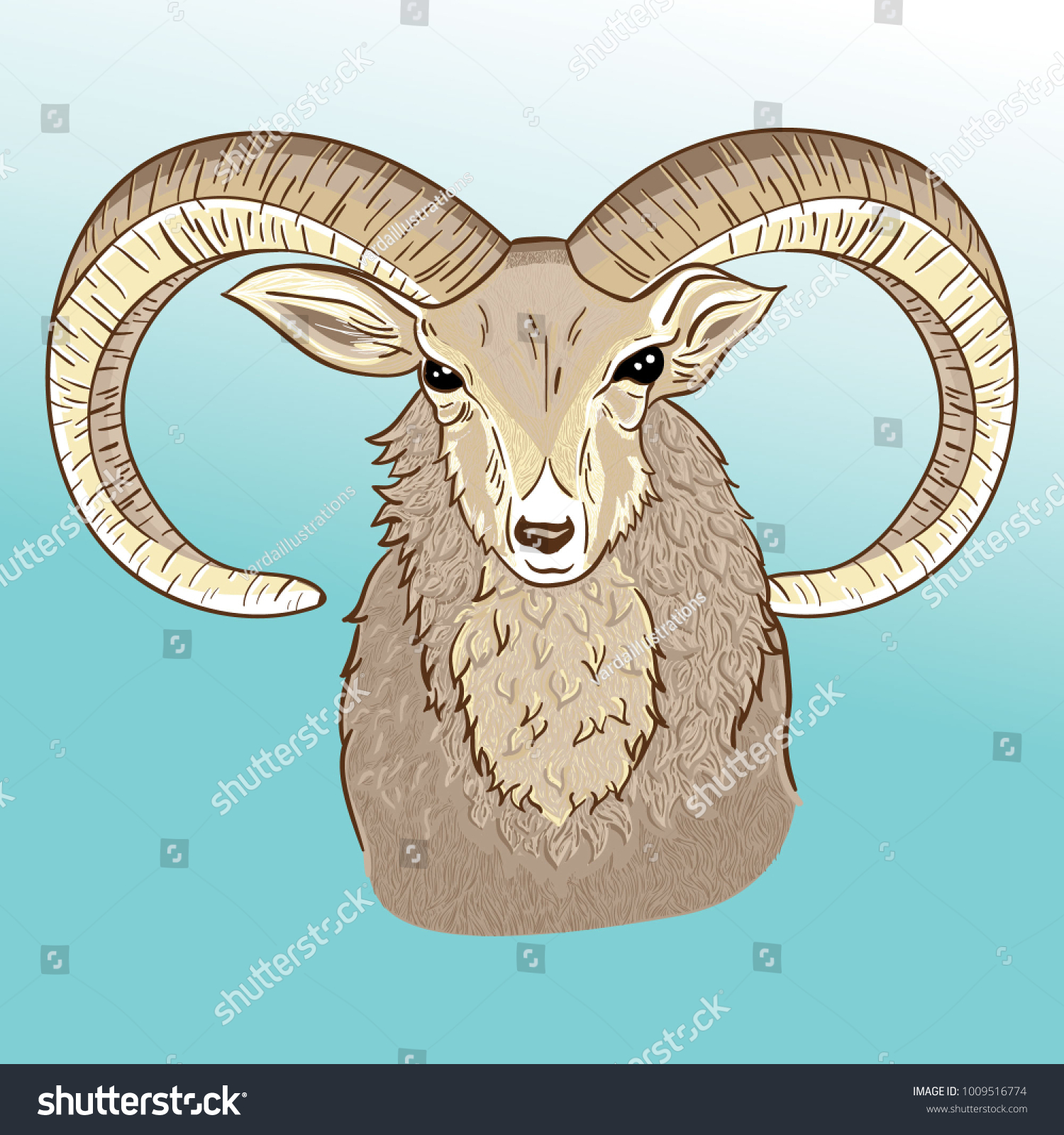 Beautiful Mouflon Vector Illustration Blue Gradient Stock Vector ...
