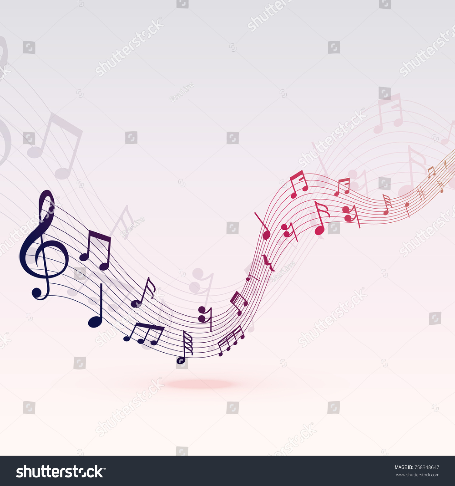 Beautiful Musical Notes Wave Background Design Stock Vector (Royalty ...