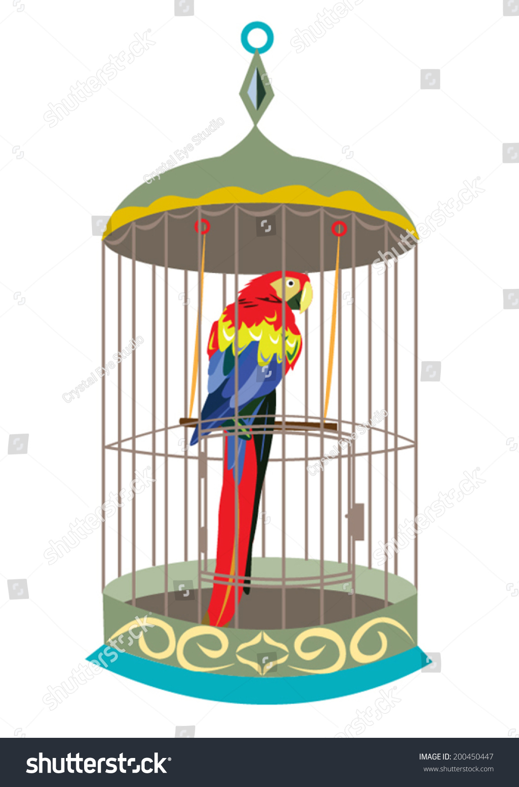 Beautiful Parrot Inside A Cage Vector - 200450447 : Shutterstock