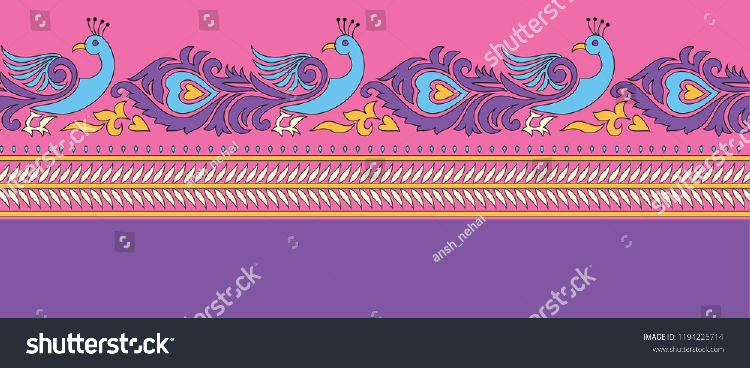 Beautiful Peacock Pattern Border On Pink Stock Vector (Royalty Free ...