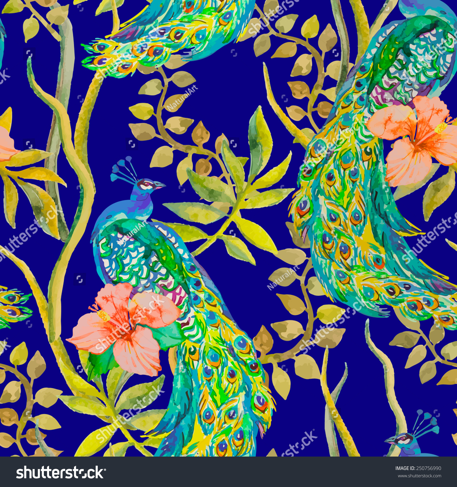 Beautiful Peacock Pattern Tropical Seamless Pattern Stock Vector