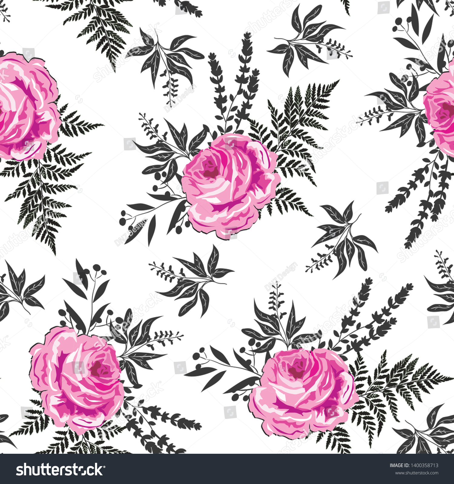 Beautiful Rose Flower Branches Pattern Stok Vektör (Telifsiz ...