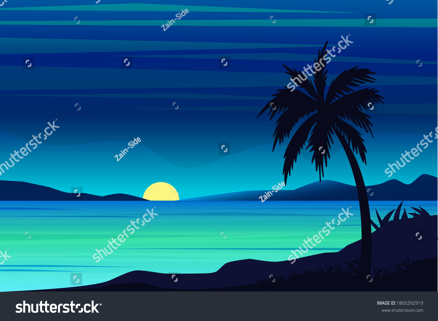 hermosa playa de atardecer con vectores: vector de stock (libre de ...