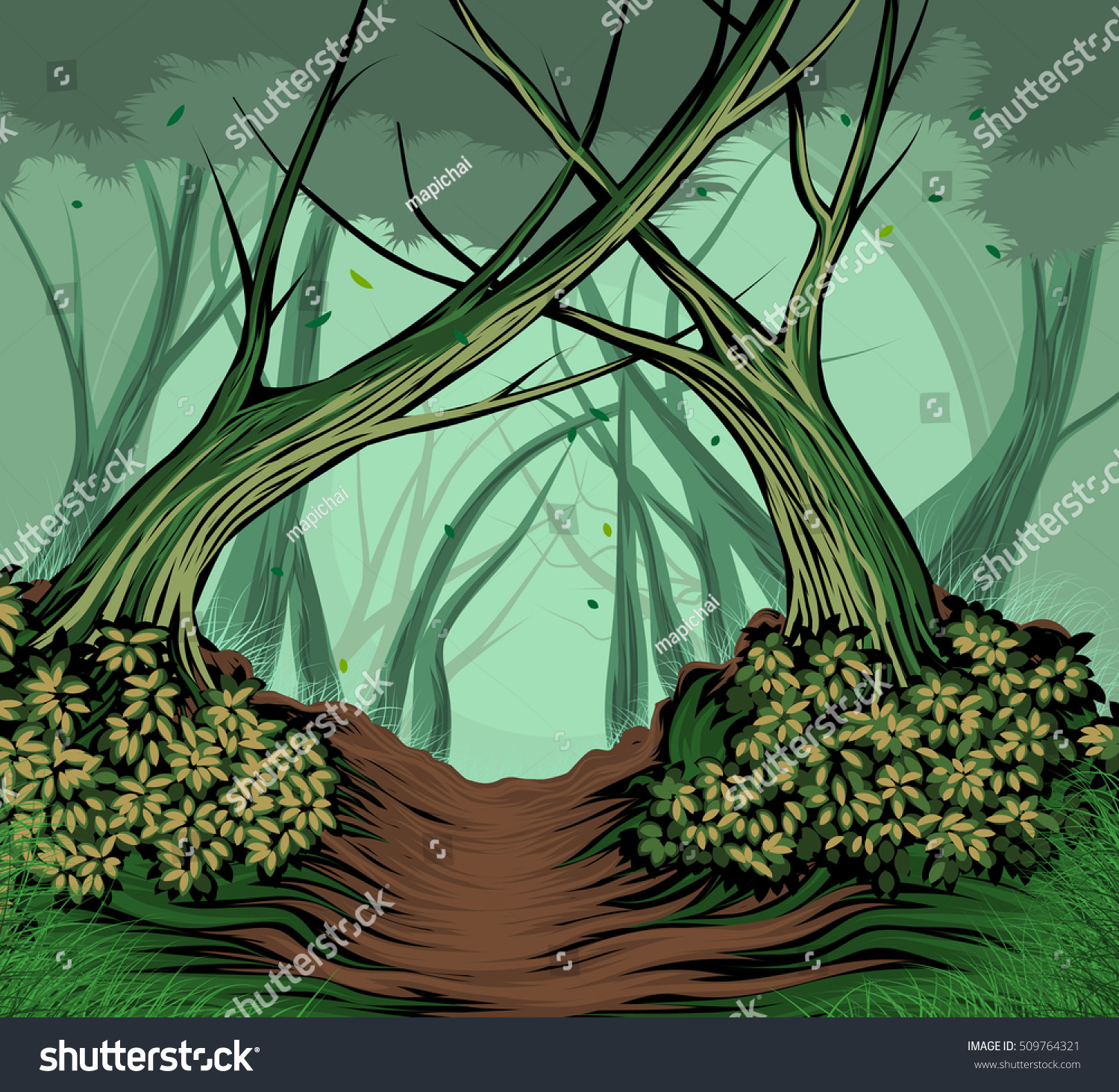 Beautiful Trees Forest Scene Vector Nature Stock Vector (Royalty Free ...