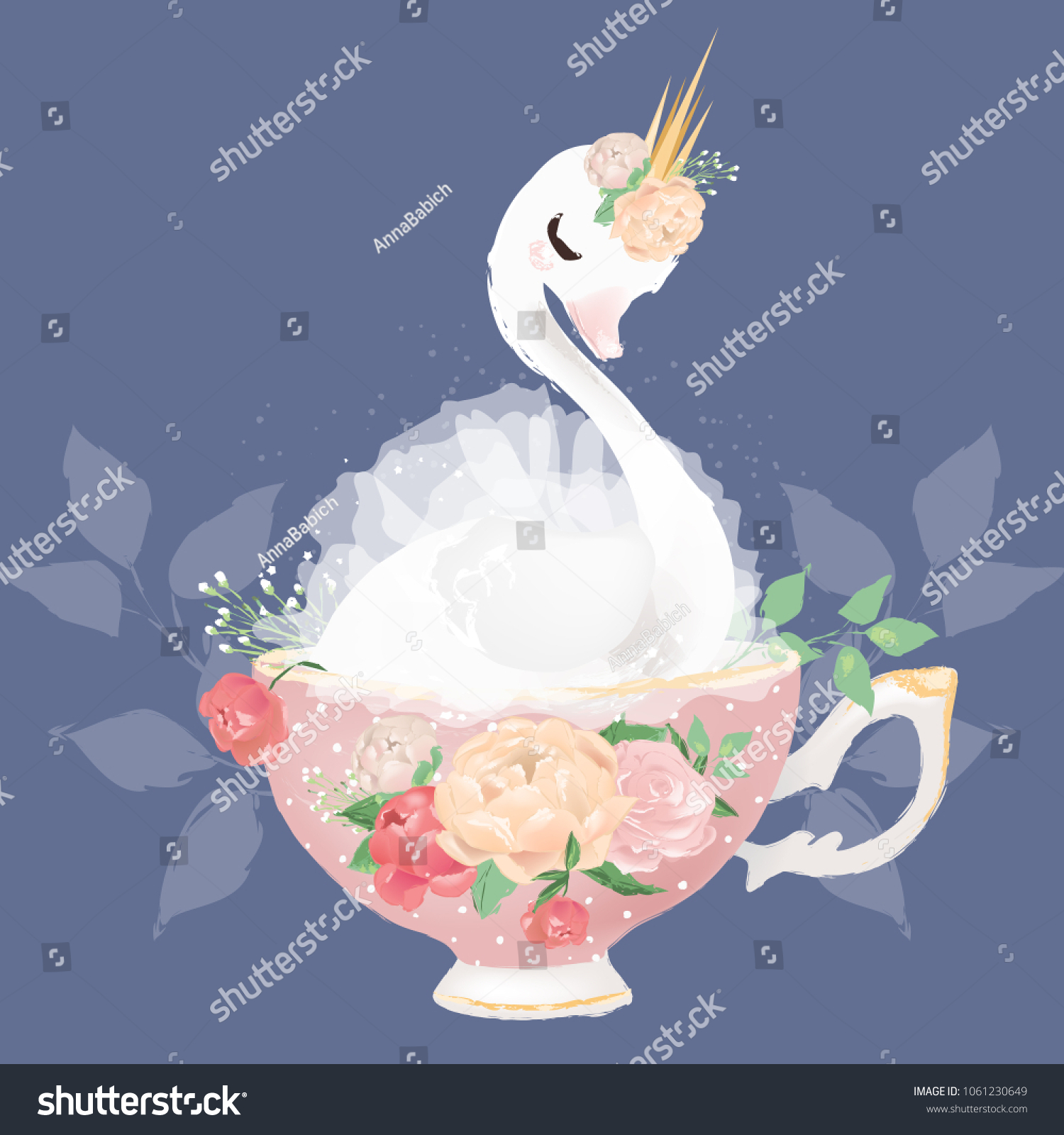 Beautiful White Swan Princess Crown Tied Stock Vector Royalty Free 1061230649