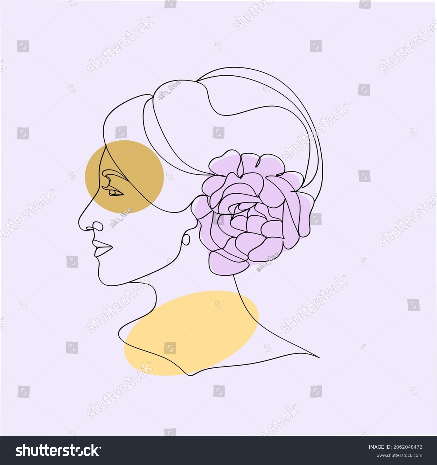 Beauty Face Flowers Line Drawing Art Stock Vector Royalty Free 2062048472
