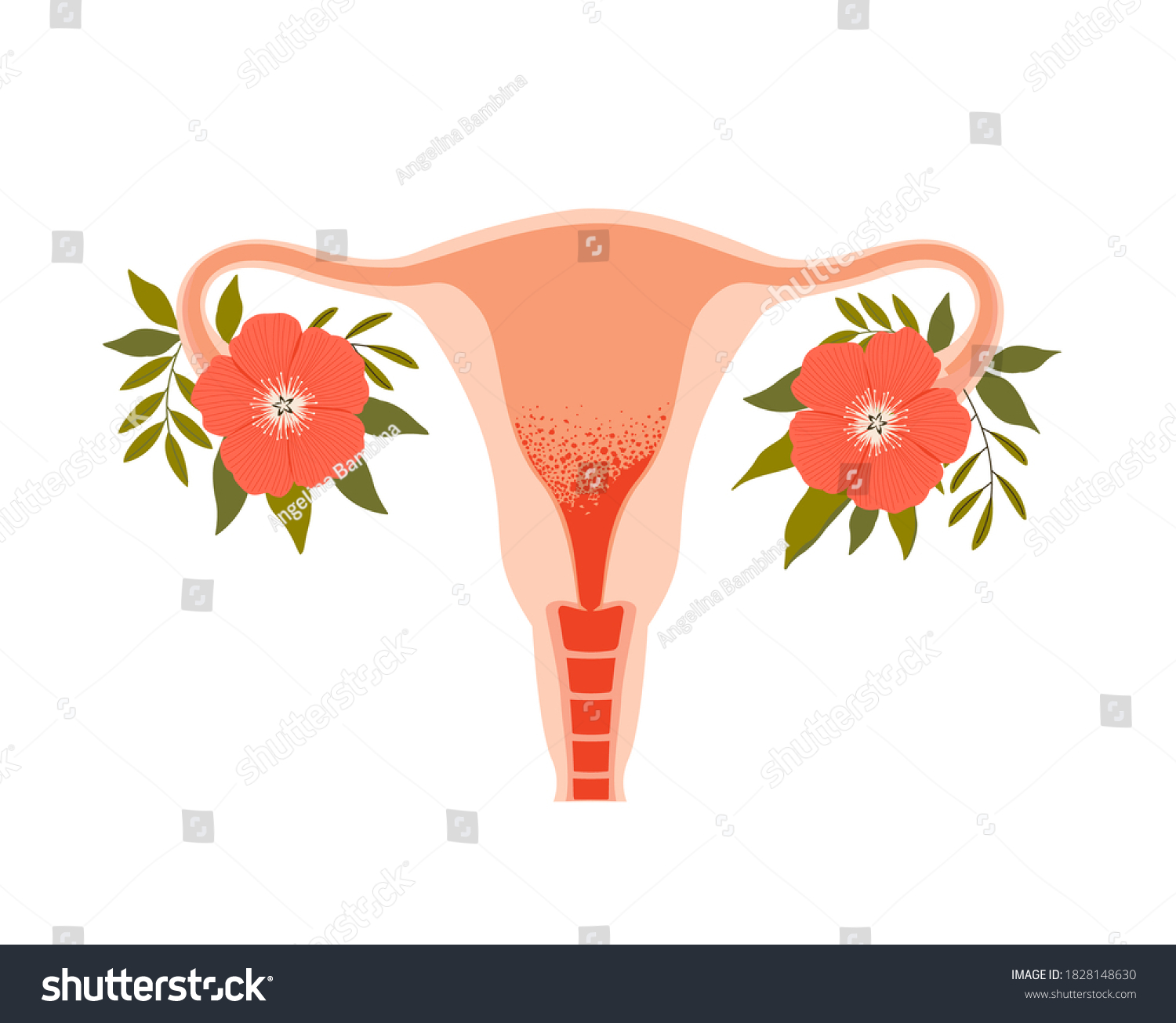 Beauty Female Reproductive System Flowers Hand Stock Vector Royalty