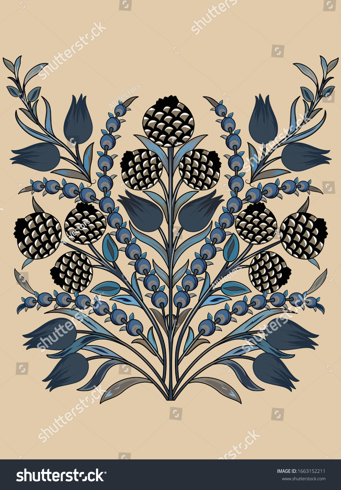 Beauty Flower Motif Design Stock Vector (Royalty Free) 1663152211 ...