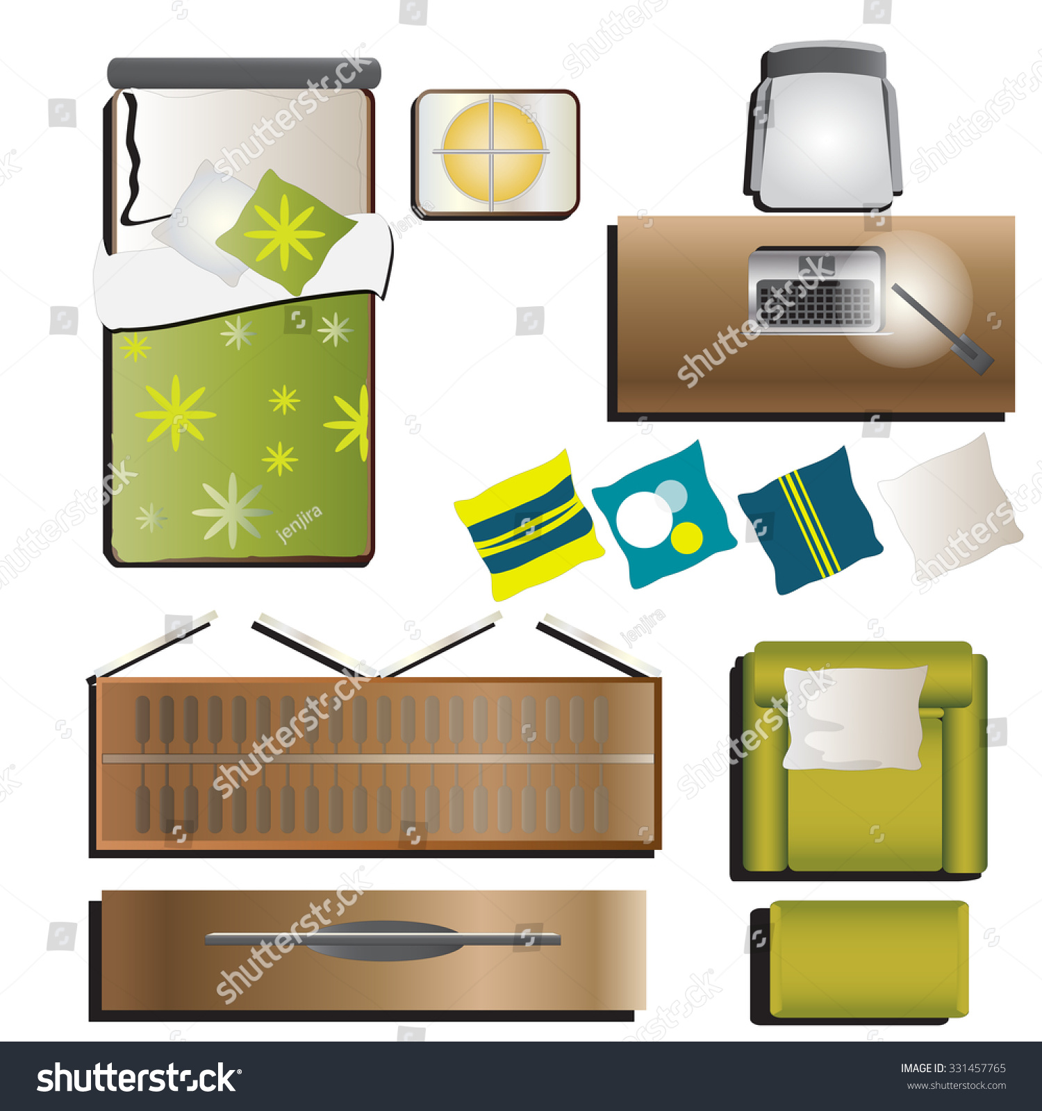 Bedroom Top View Set 5 Interior Stock Vector (Royalty Free) 331457765