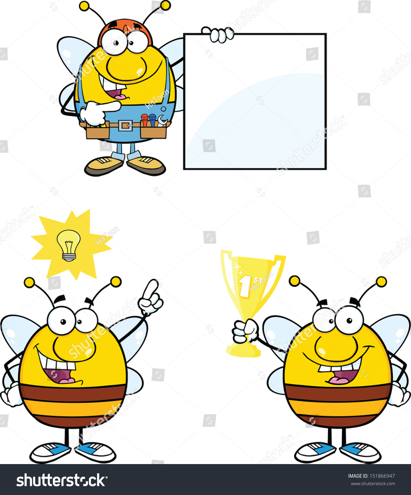 Bee Cartoon Mascot Characters Set Vector Stock Vector (Royalty Free ...