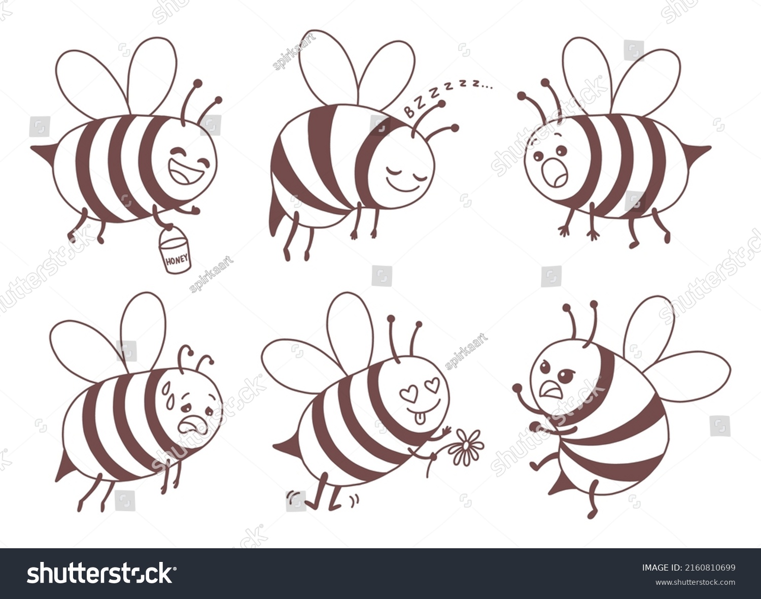 Bee Different Emotions Simple Doodle Vector Stock Vector (Royalty Free ...