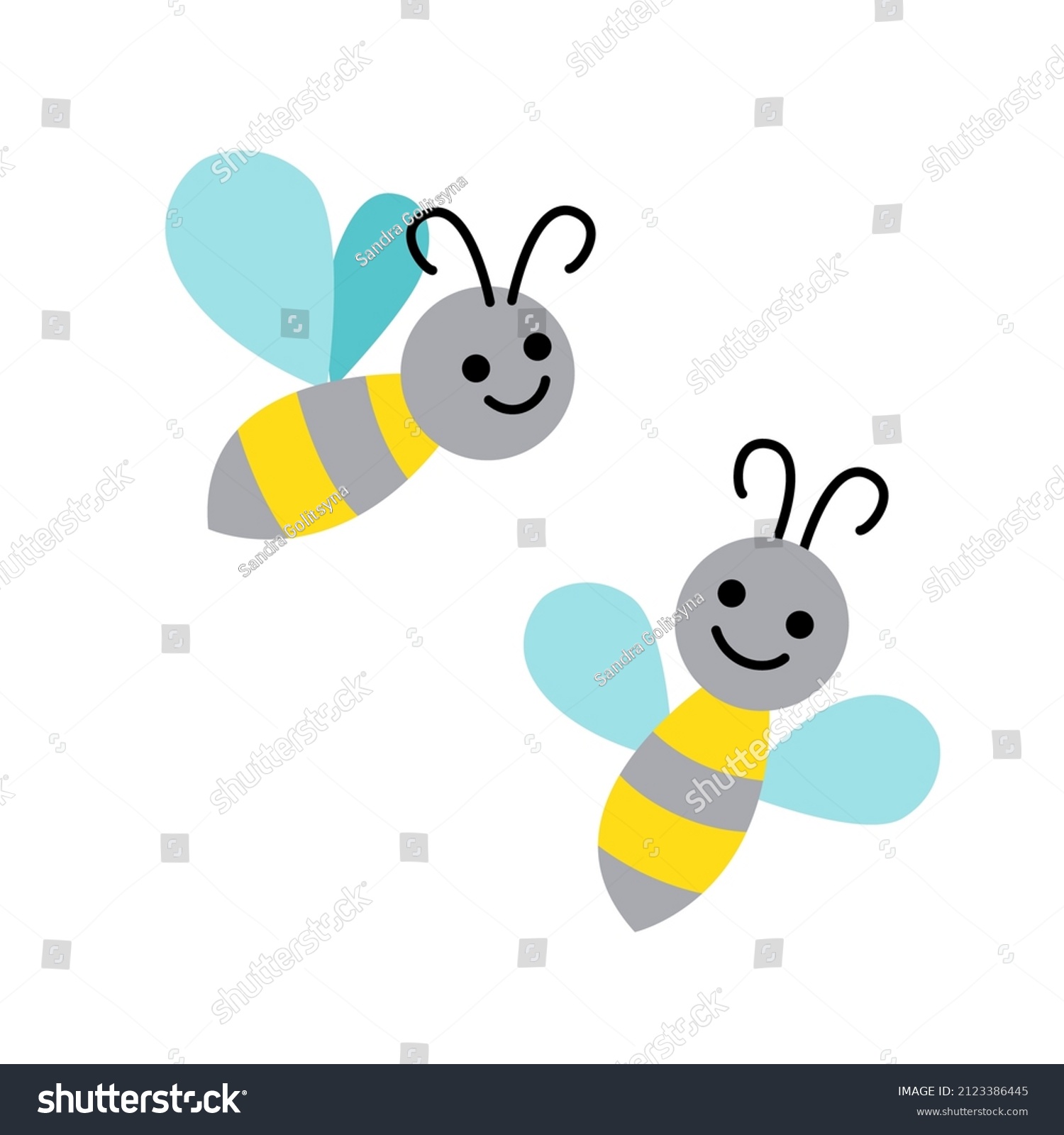 Bee Flying Bees Cheerful Smiling Bees Stock Vector (Royalty Free ...