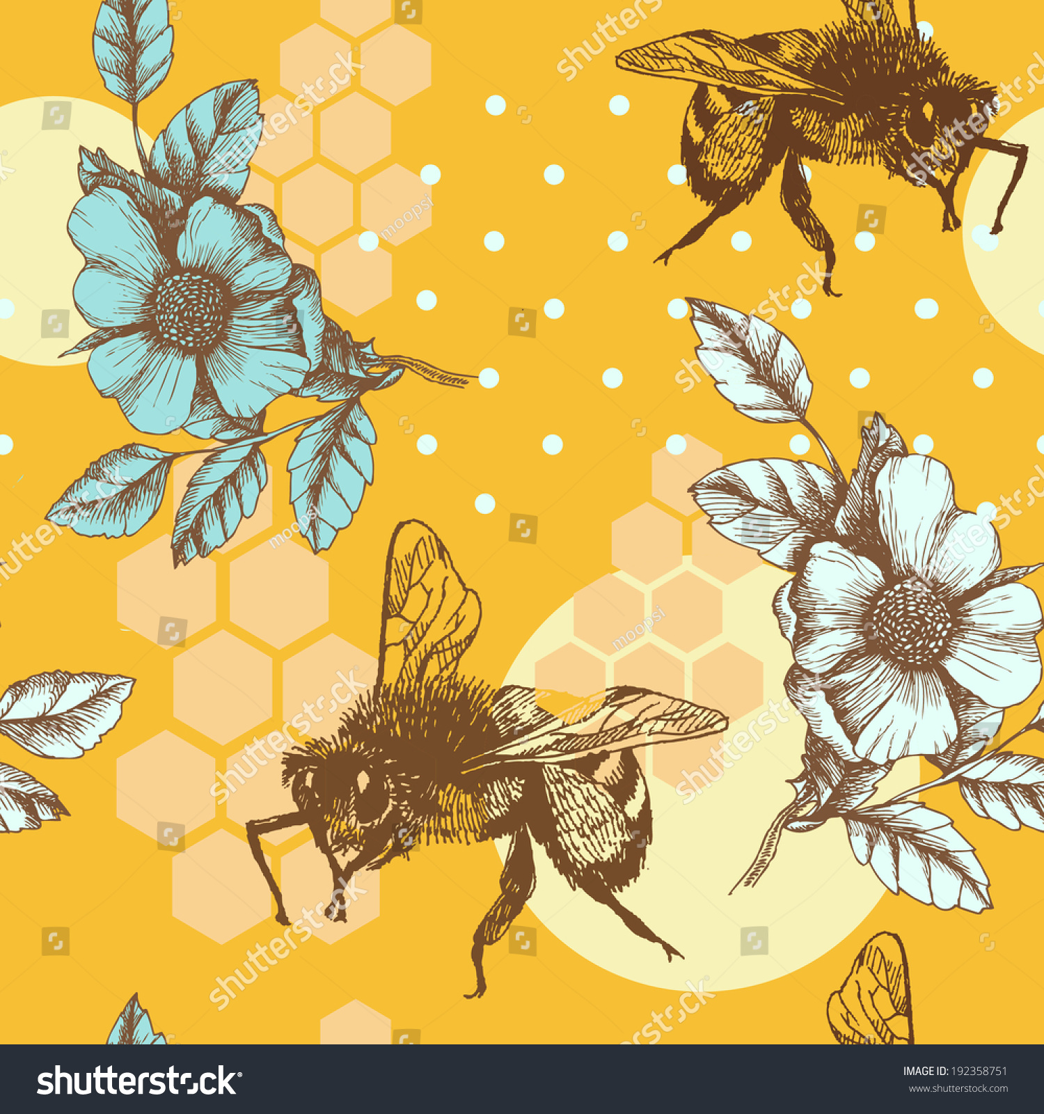 Bee Honey Roses Hand Drawn Vector: vetor stock (livre de direitos ...