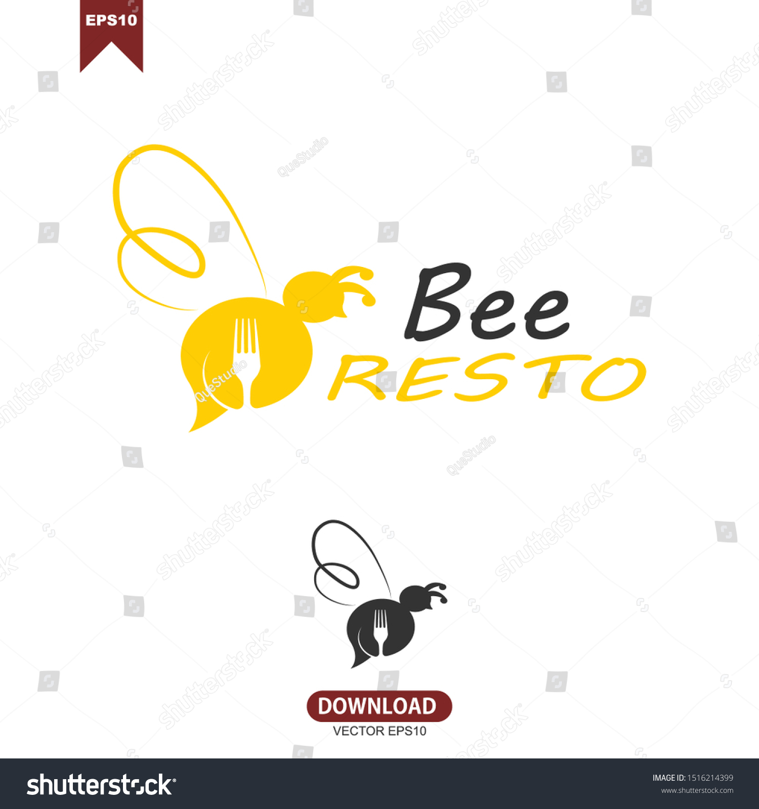 Bee Restaurant Cafebar Logo Vector Template Stock Vector (Royalty Free) 1516214399
