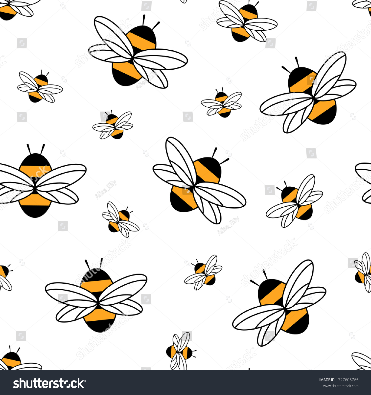 Bee Seamless Pattern Flying Insects On Stock Vector (Royalty Free ...