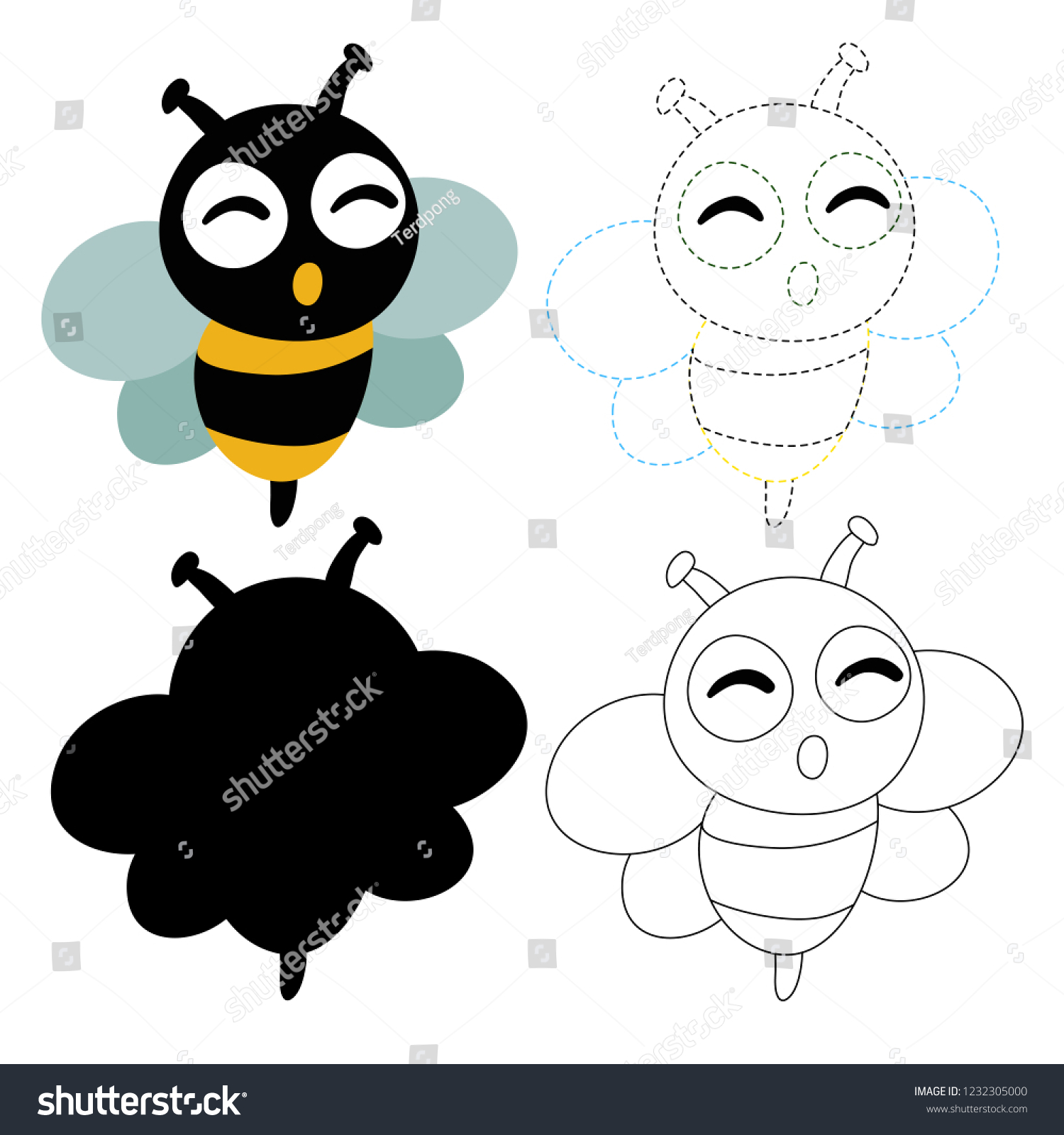 Bee Worksheet Vector Design Kid 库存矢量图（免版税）1232305000 | Shutterstock