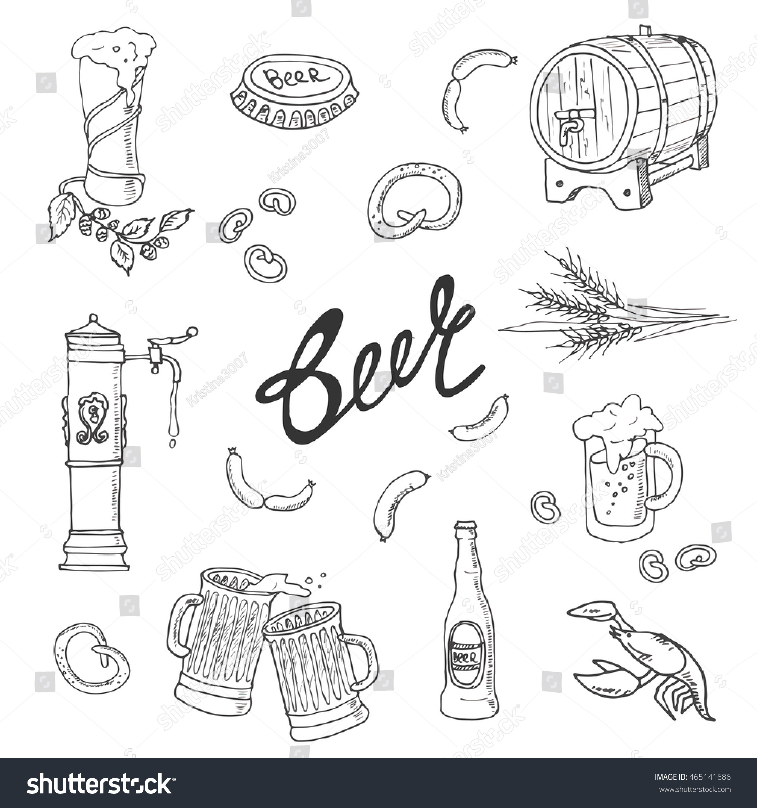 Beer Elements Set Vector Illustration Sketch: vector de stock (libre de ...