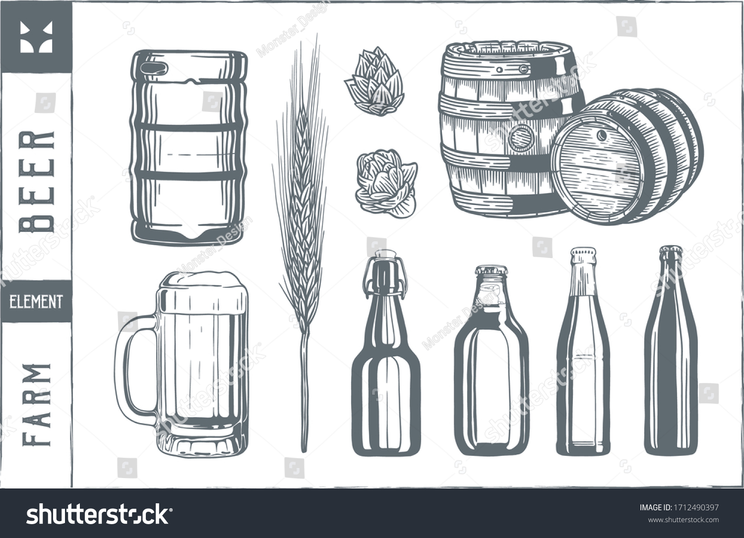 Beer Elements Vector Illustration Hand Drawn Stock Vector (Royalty Free ...