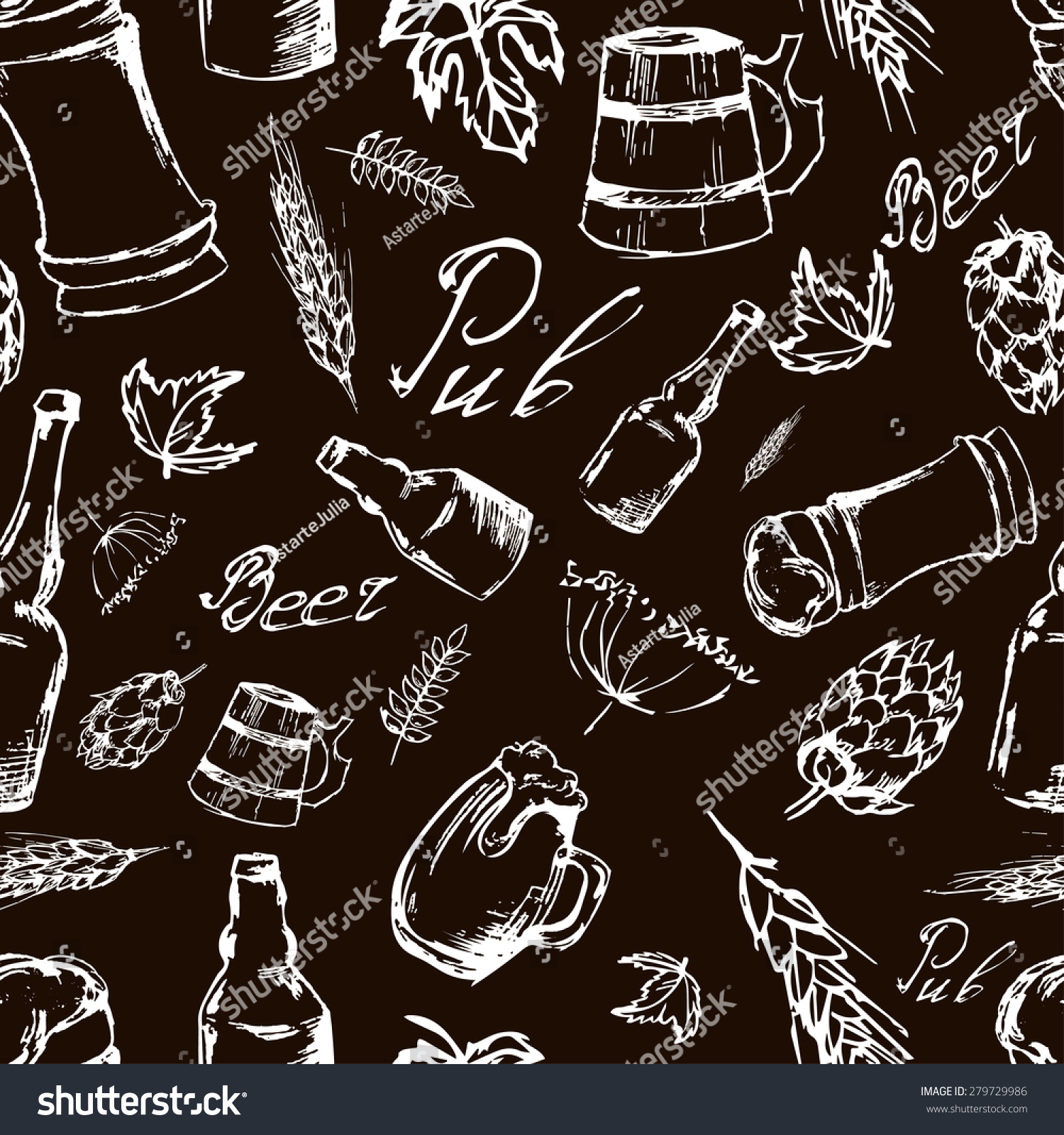 Beer Seamless Pattern On Black Background: vector de stock (libre de ...