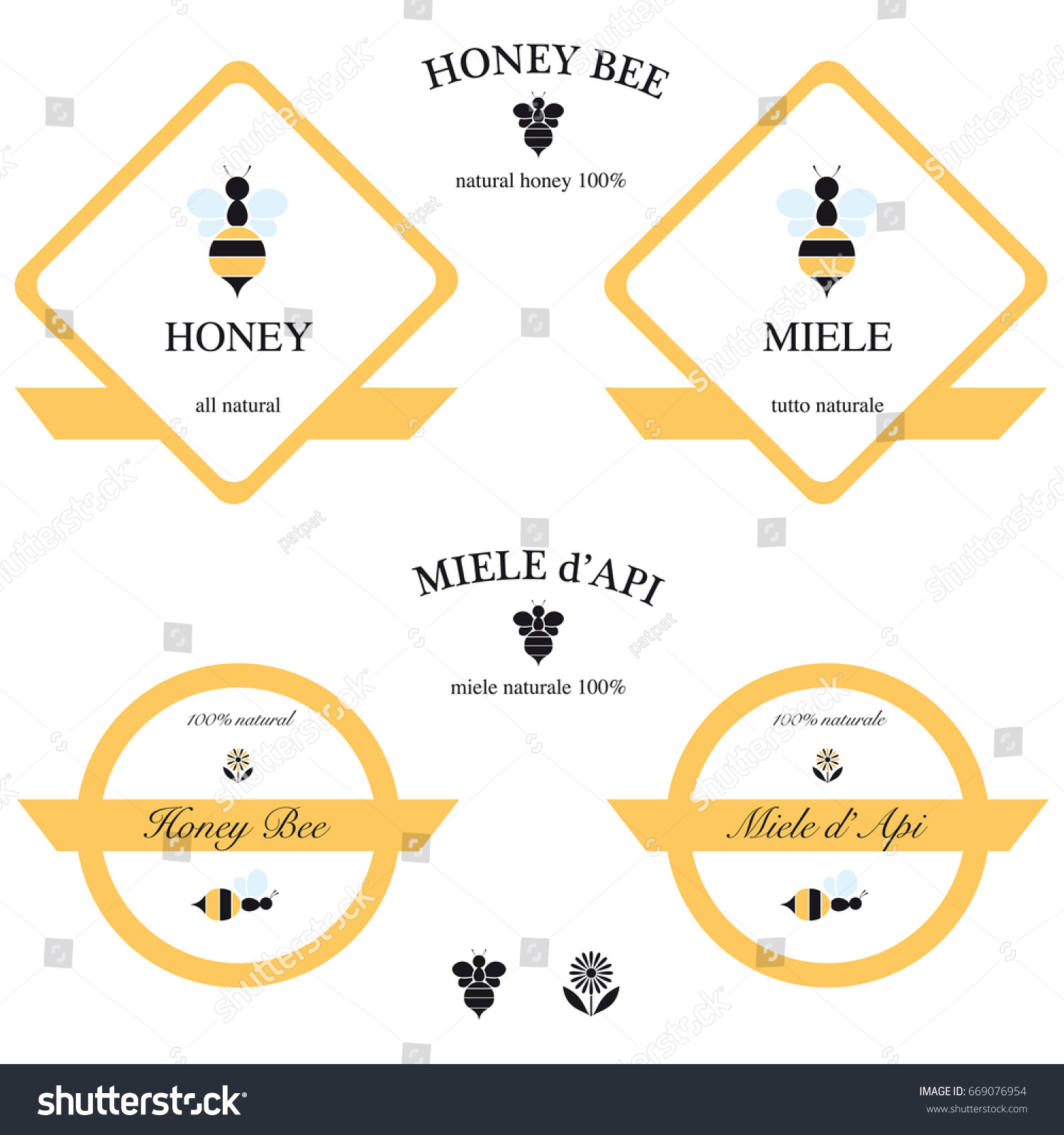 Bees Honey Labels: vector de stock (libre de regalías) 669076954 ...