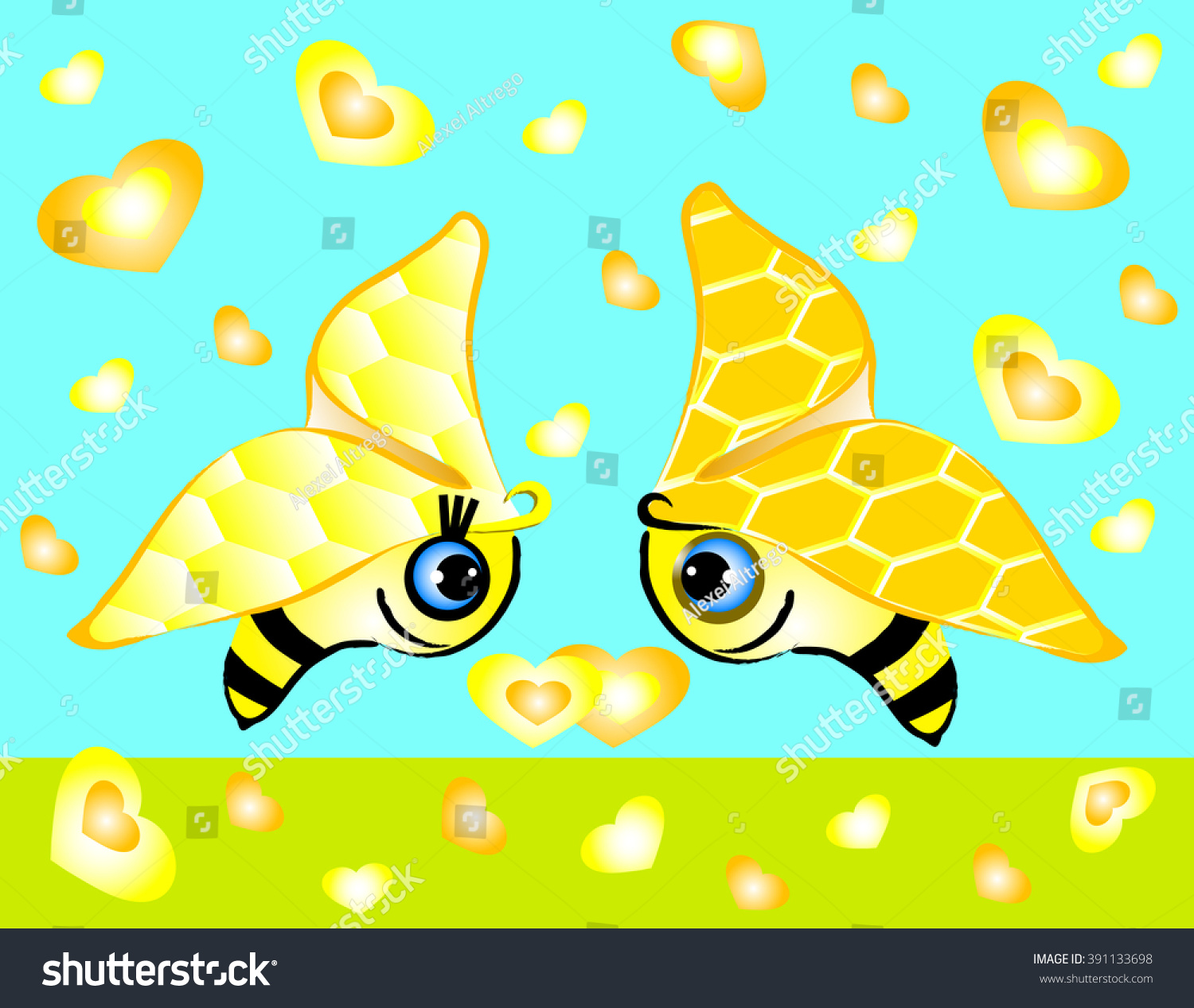 Bees Love Heart Stock Vector (Royalty Free) 391133698