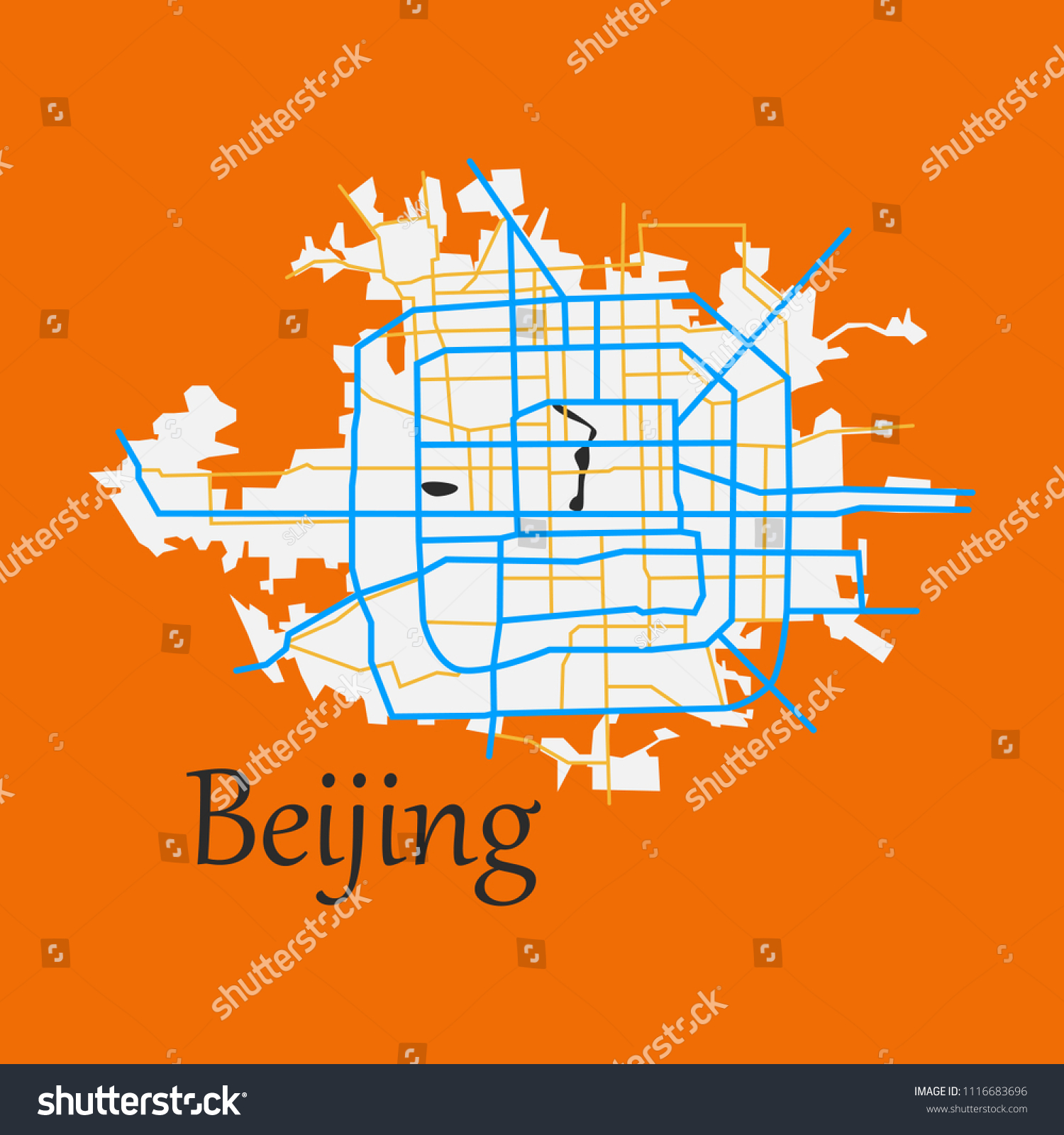 Beijing City Map Flat Illustration Stock Vector (Royalty Free) 1116683696