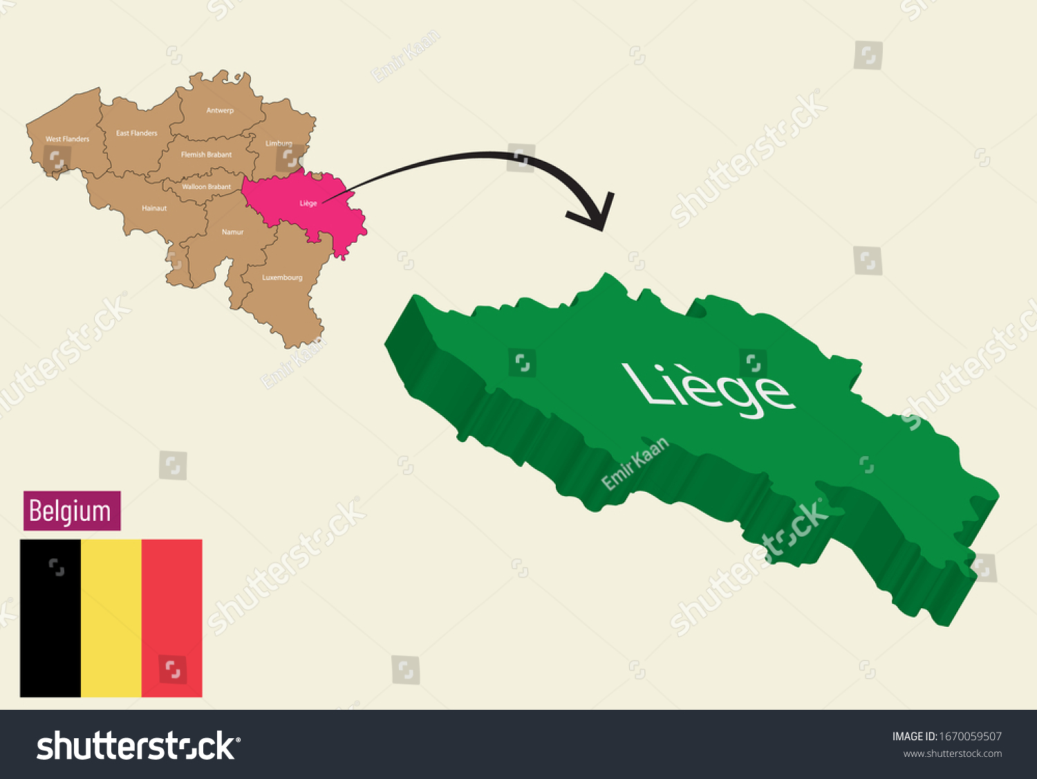 Belgium Map Cities Vector Liege Stock Vector (Royalty Free) 1670059507