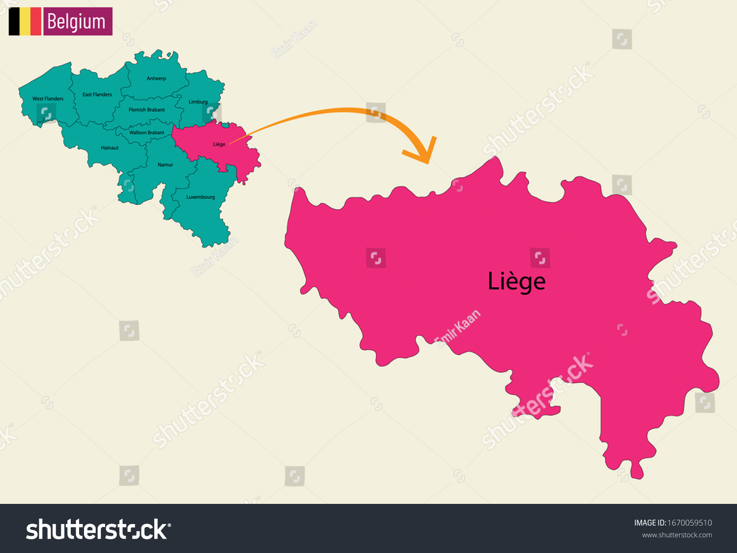 Belgium Map Cities Vector Liege: เวกเตอร์สต็อก (ปลอดค่าลิขสิทธิ์ ...