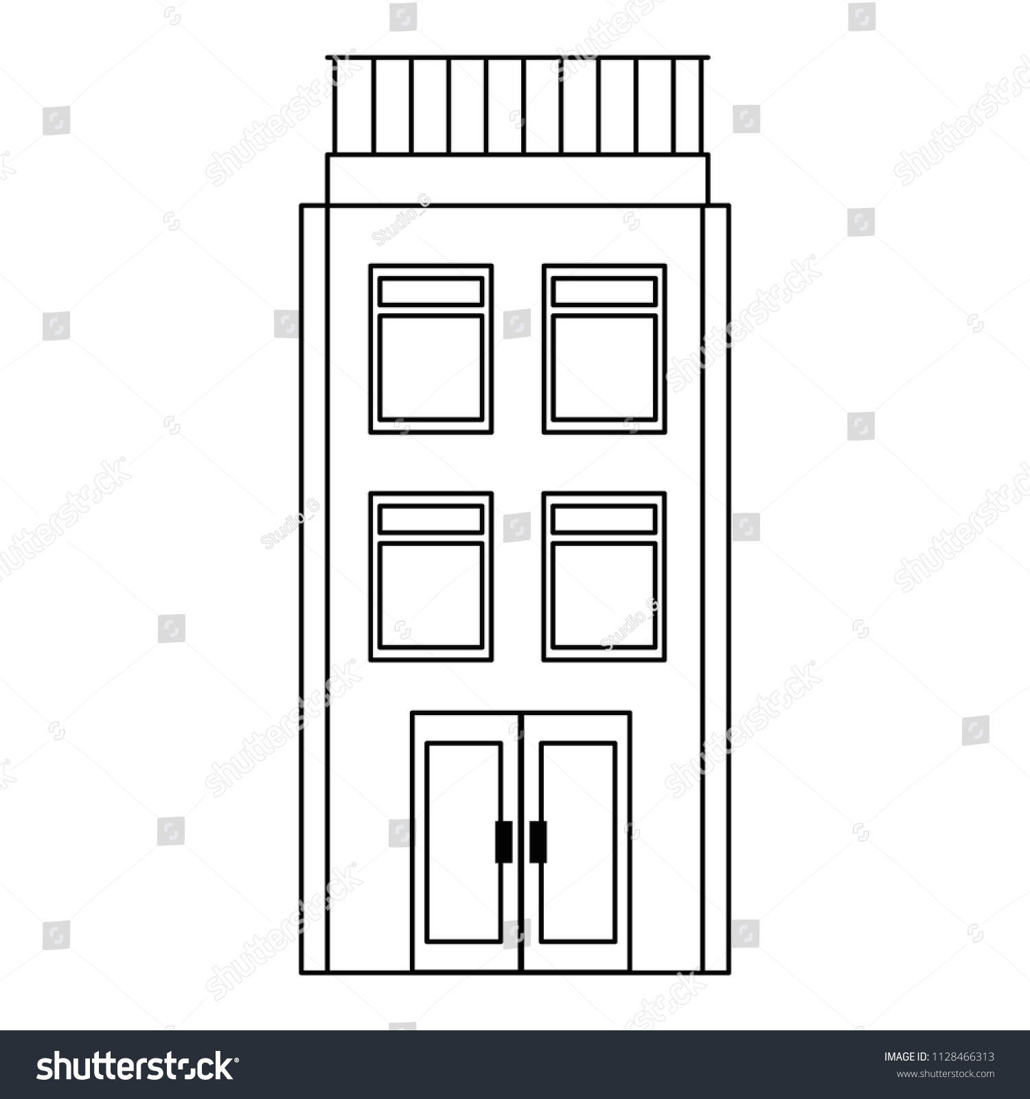 Big Building Facade Icon: vector de stock (libre de regalías ...