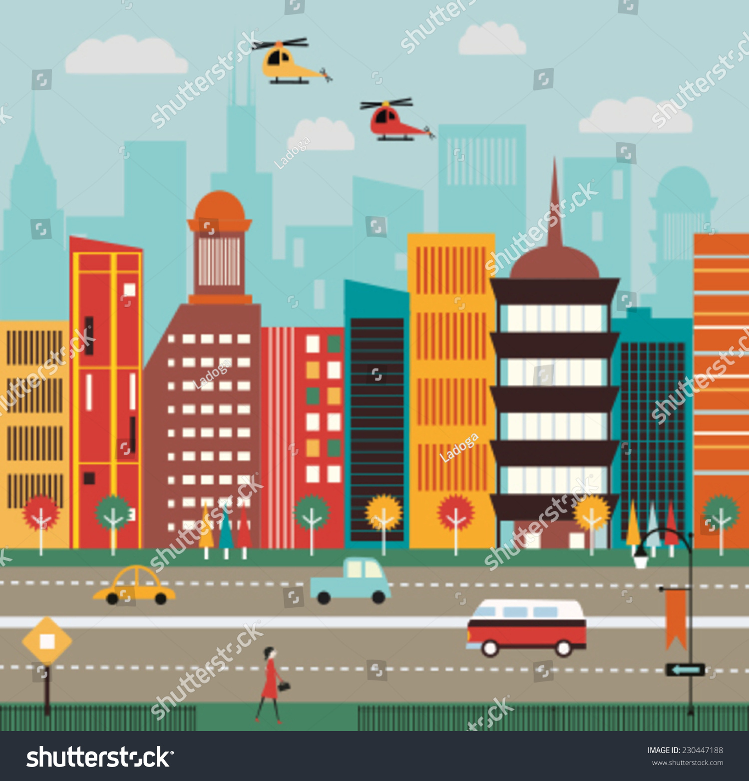 Big City Street Vector: เวกเตอร์สต็อก (ปลอดค่าลิขสิทธิ์) 230447188 ...