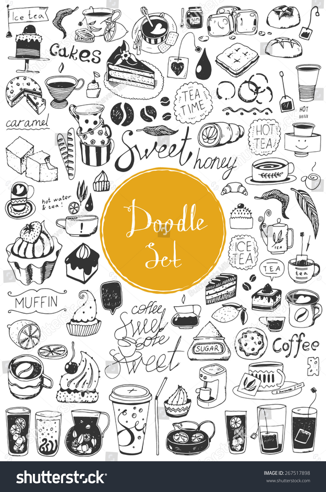 Gran set de doodle - Café,: vector de stock (libre de regalías) 267517898