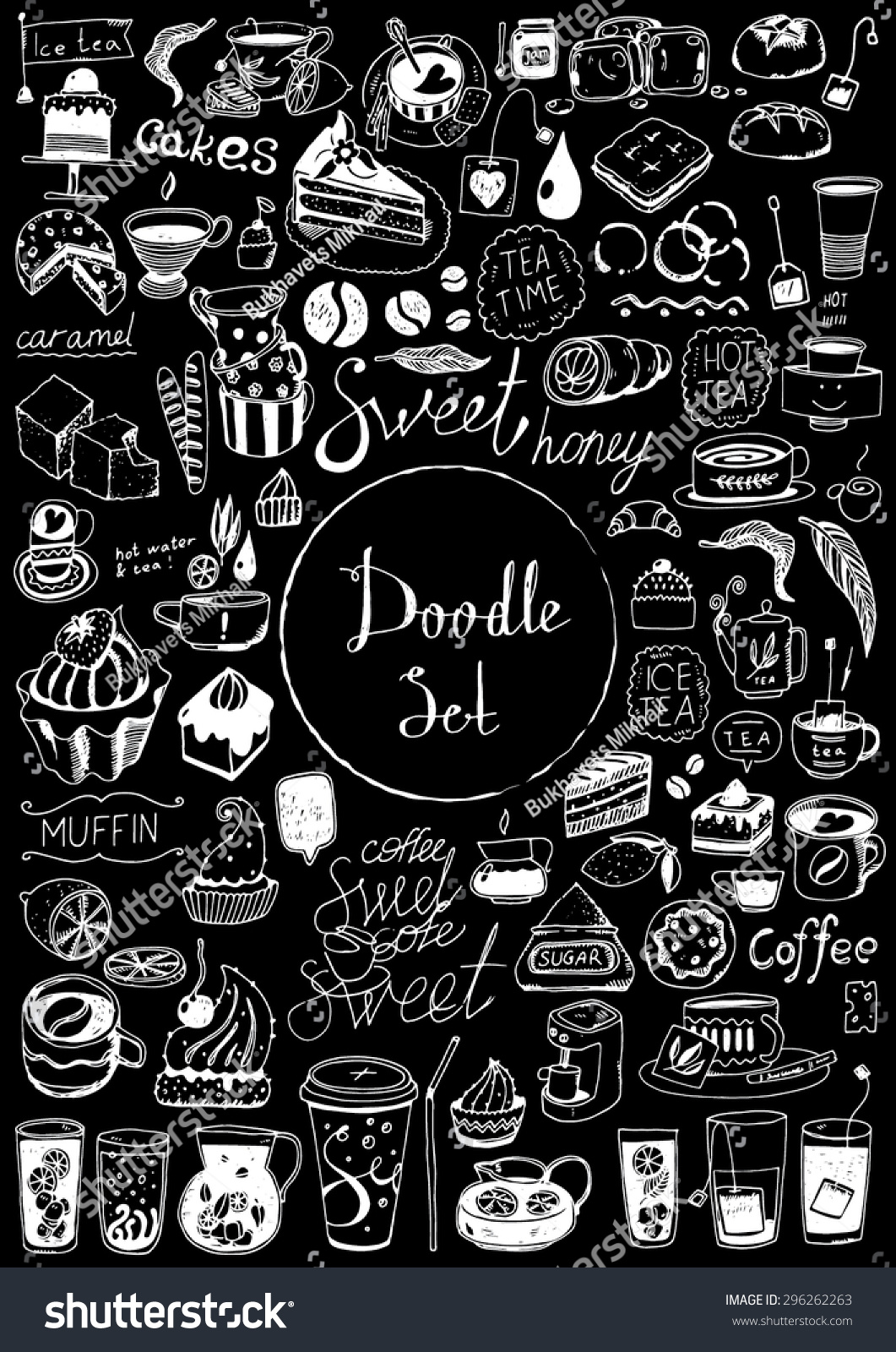 Big Doodle Set Coffee Tea Bakery Stock Vector (Royalty Free) 296262263
