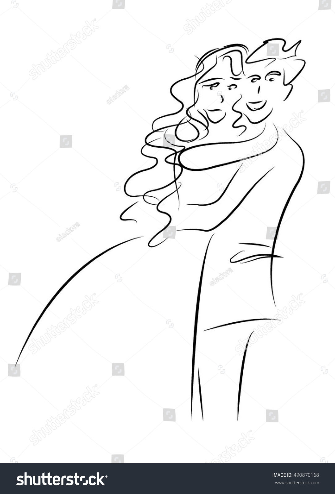 Big Hug Couple Drawing Vector: vector de stock (libre de regalías ...
