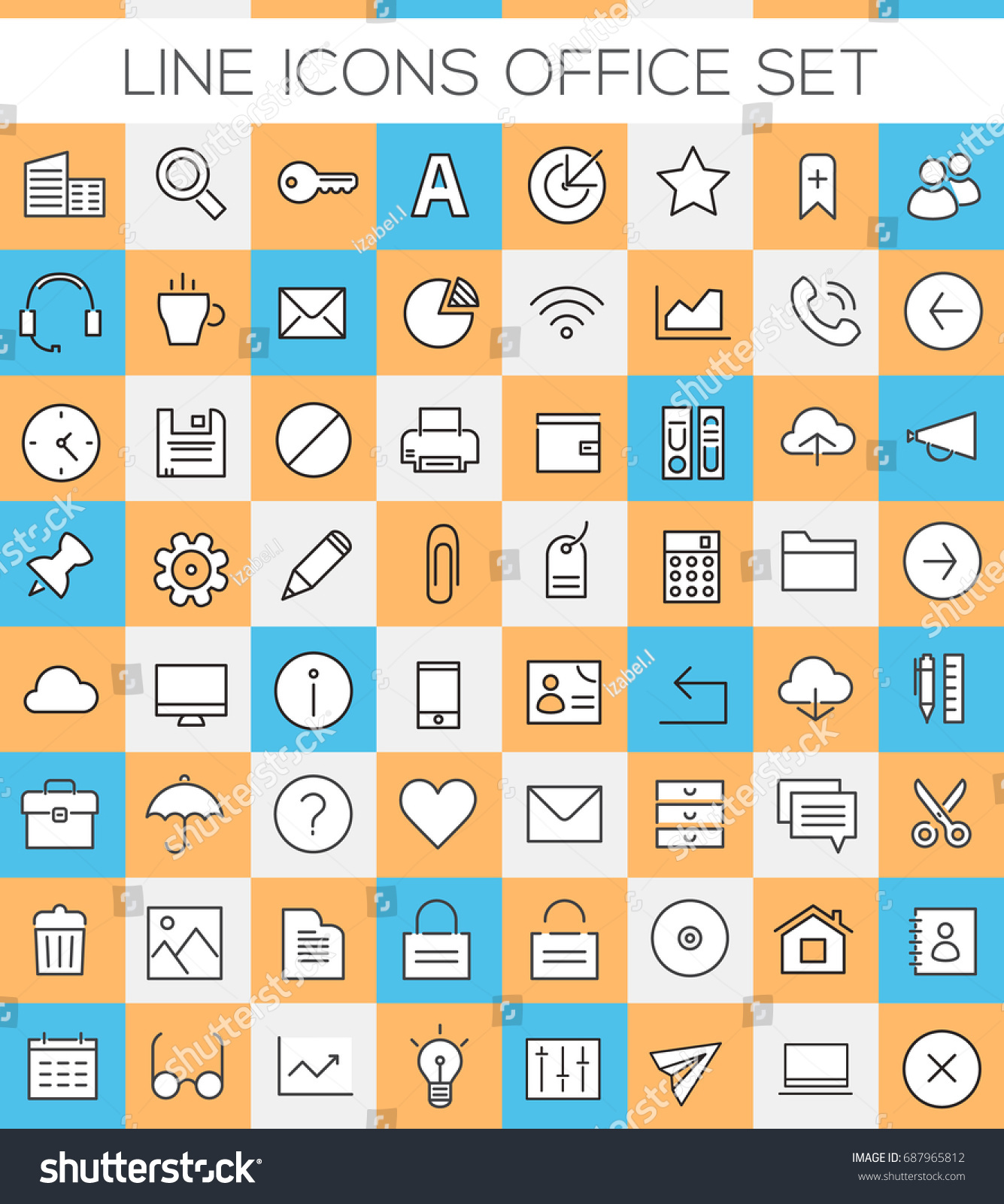 Big Inline Office Icons Collection Stock Vector (Royalty Free ...