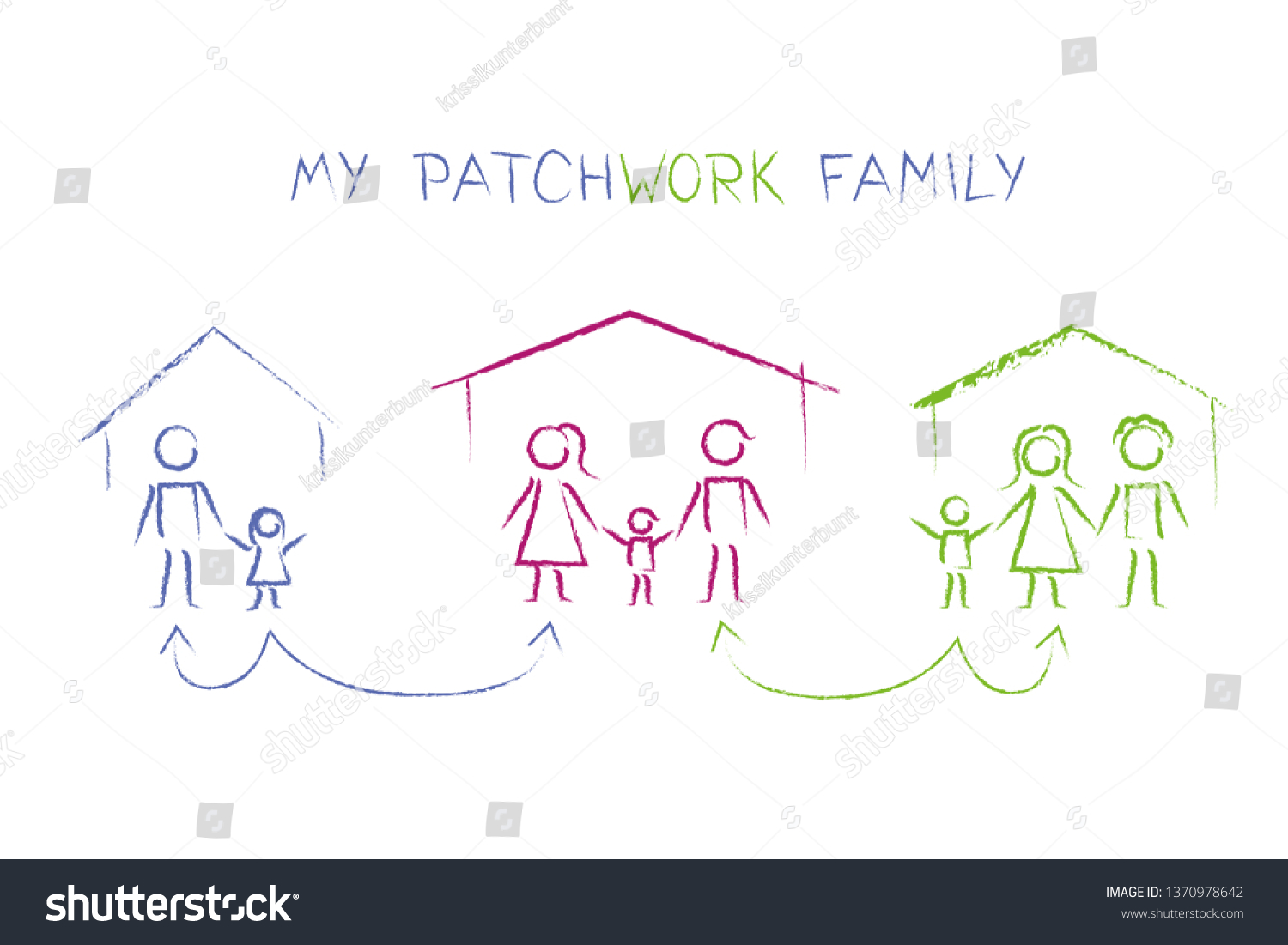 Big Patchwork Family Drawing Vector Illustration Stock Vector (Royalty ...