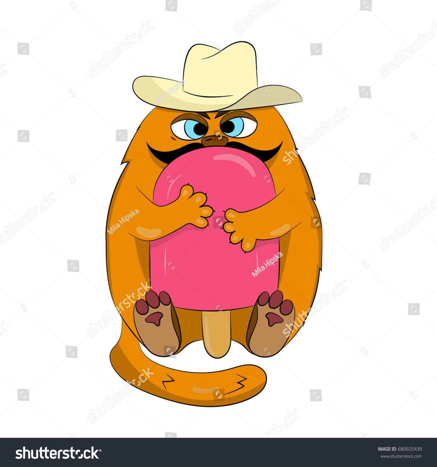 Big Rude Cat Eats Ice Cream Stock Vector (Royalty Free) 680925439 ...